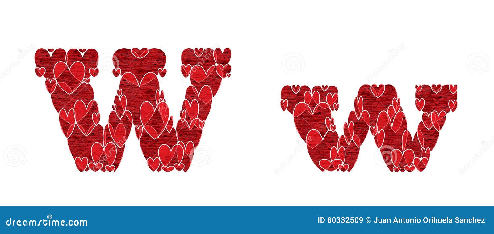 Letter W, made from hearts stock illustration. Illustration of love ...