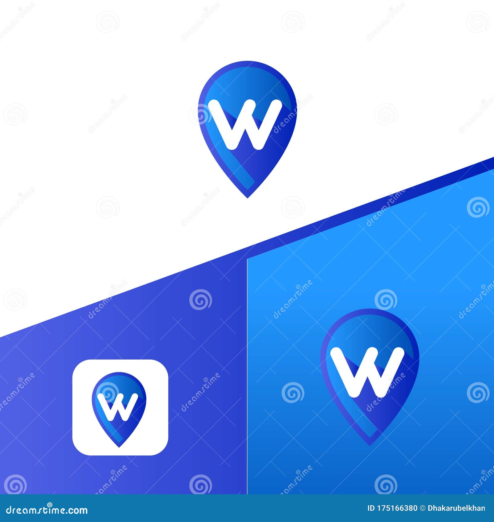 Letter W with Map Pointer Icon or Logo Design Template Elements Stock ...