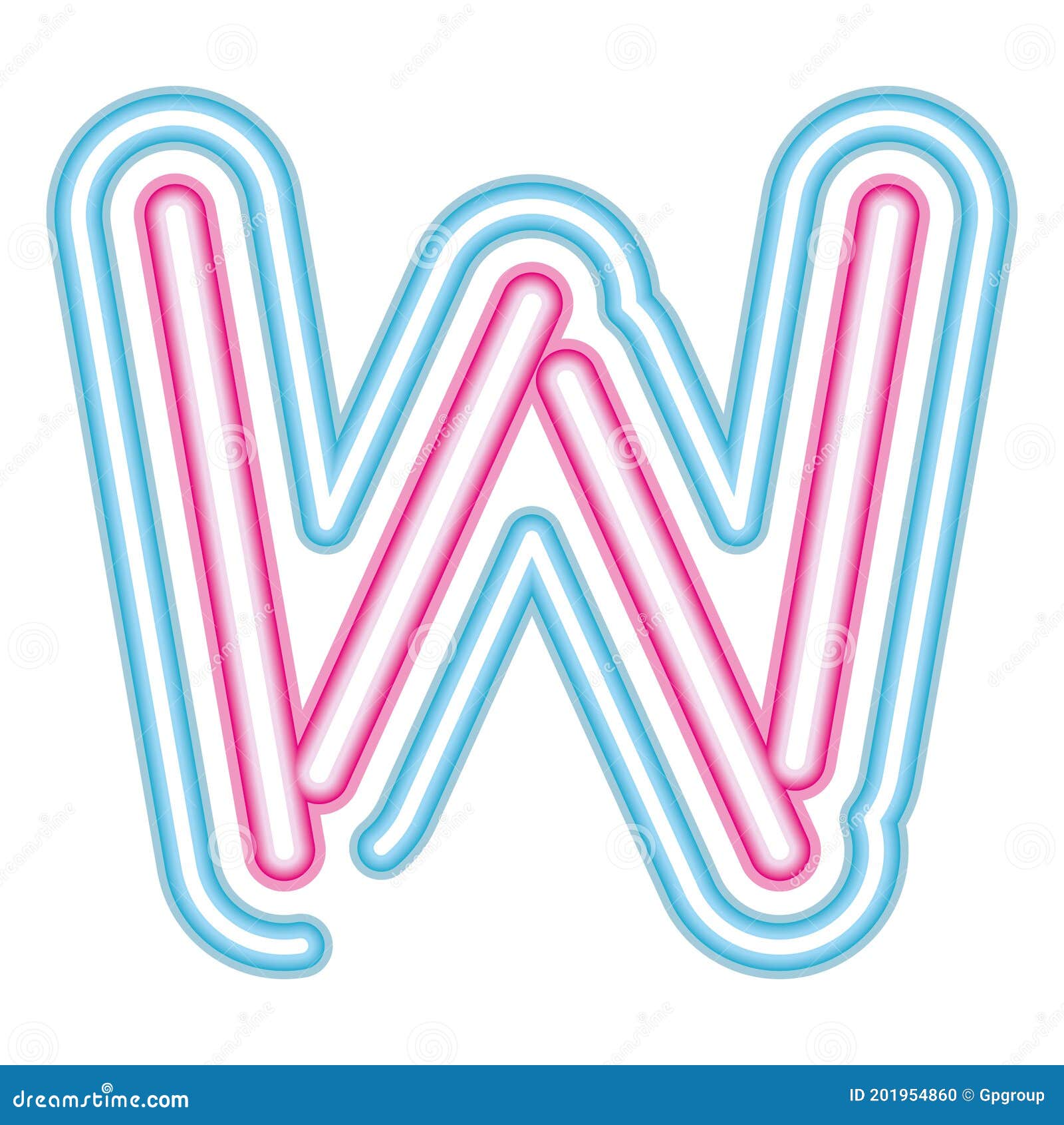 Letter W Neon Font Pink and Blue on White Background Stock Vector ...