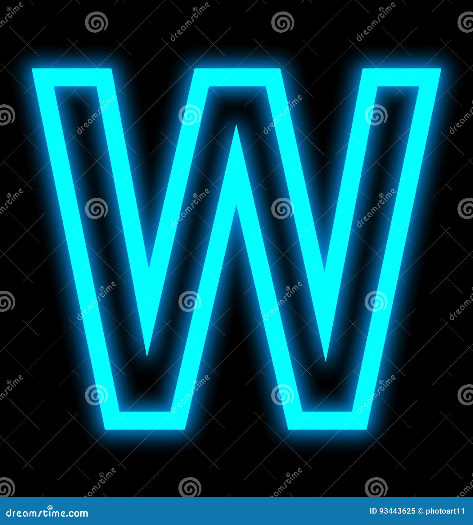 Letter W Neon Lights Outlined Isolated on Black Stock Illustration ...