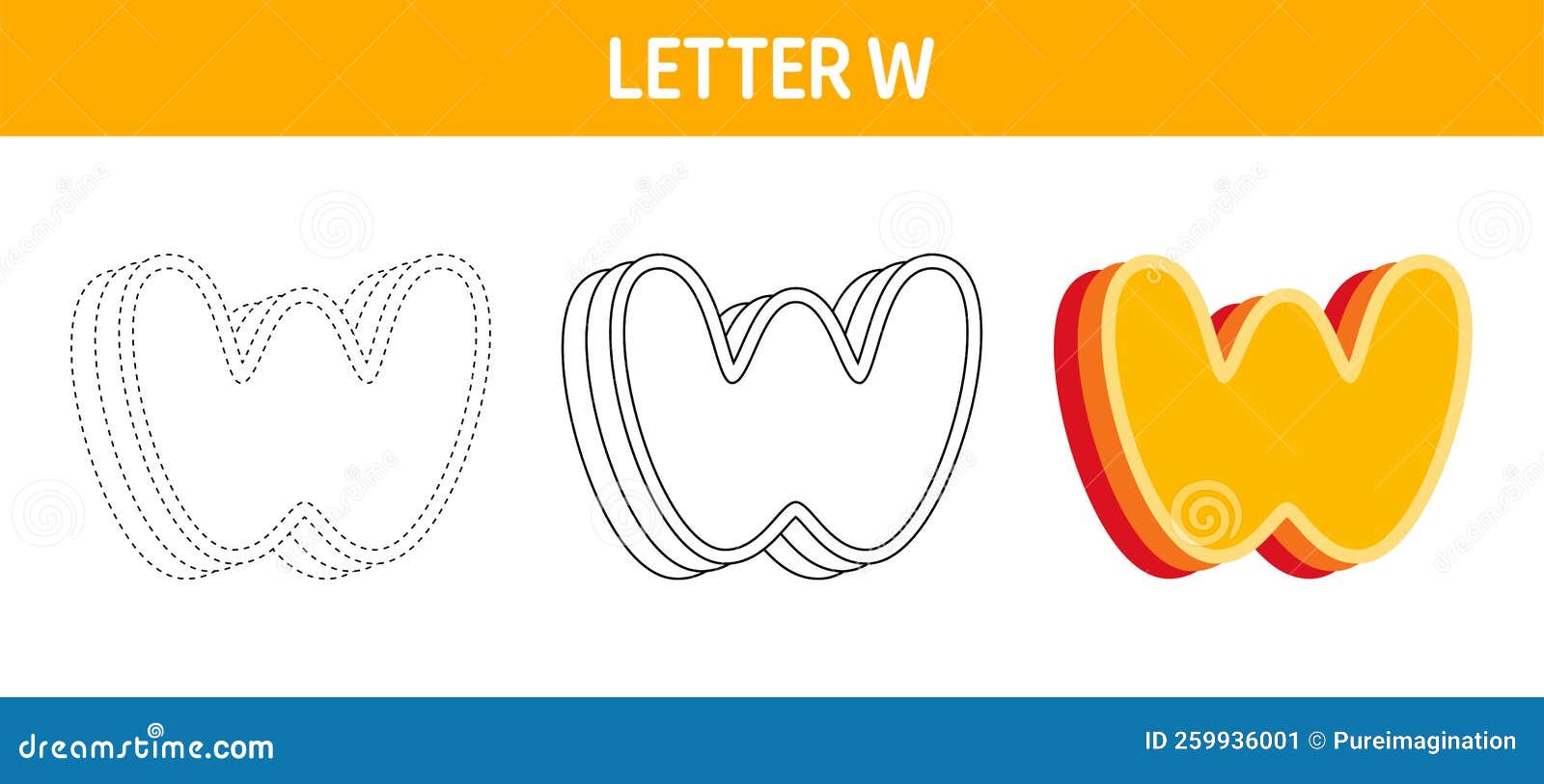 Letter W Orange, Tracing and Coloring Worksheet for Kids Stock Vector ...