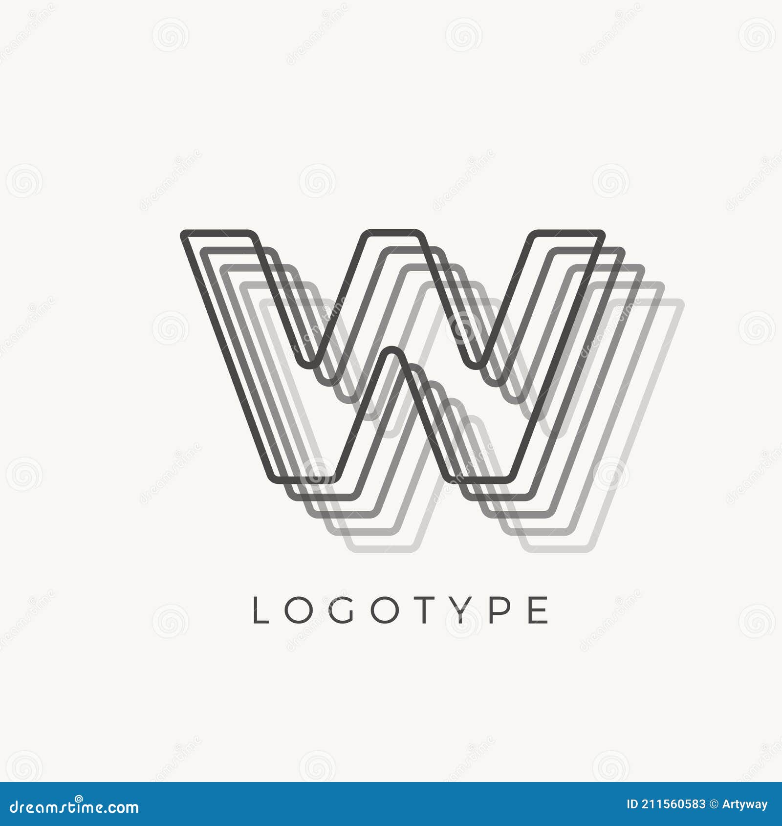 Letter W of Outline Stripes, Blend Effect Letter for Monogram and Logo ...