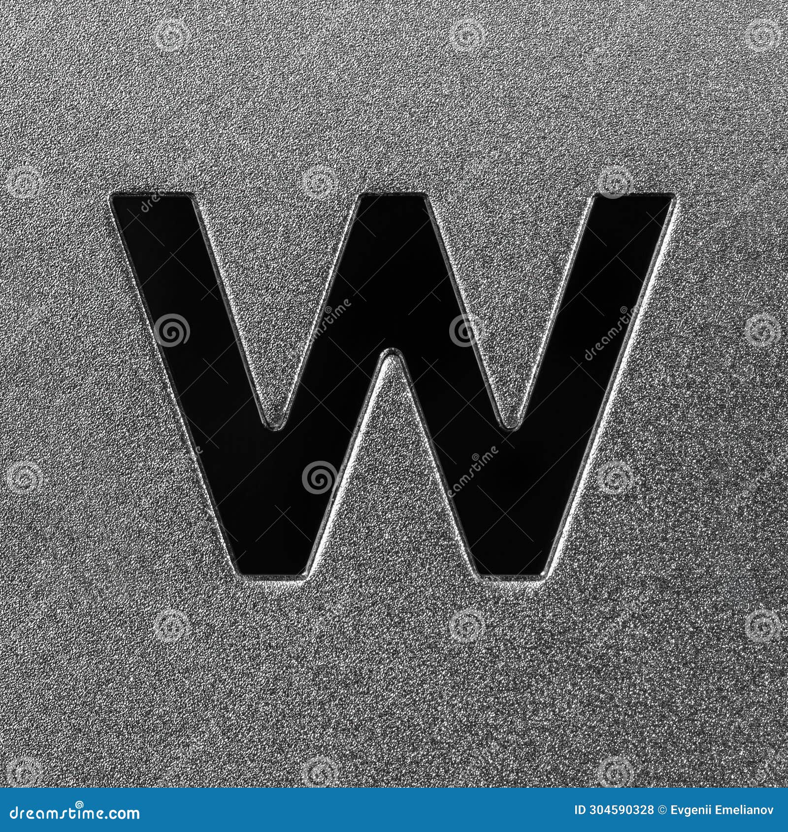 Letter W on a Silver Grained Shiny Metal Surface. English Alphabet ...