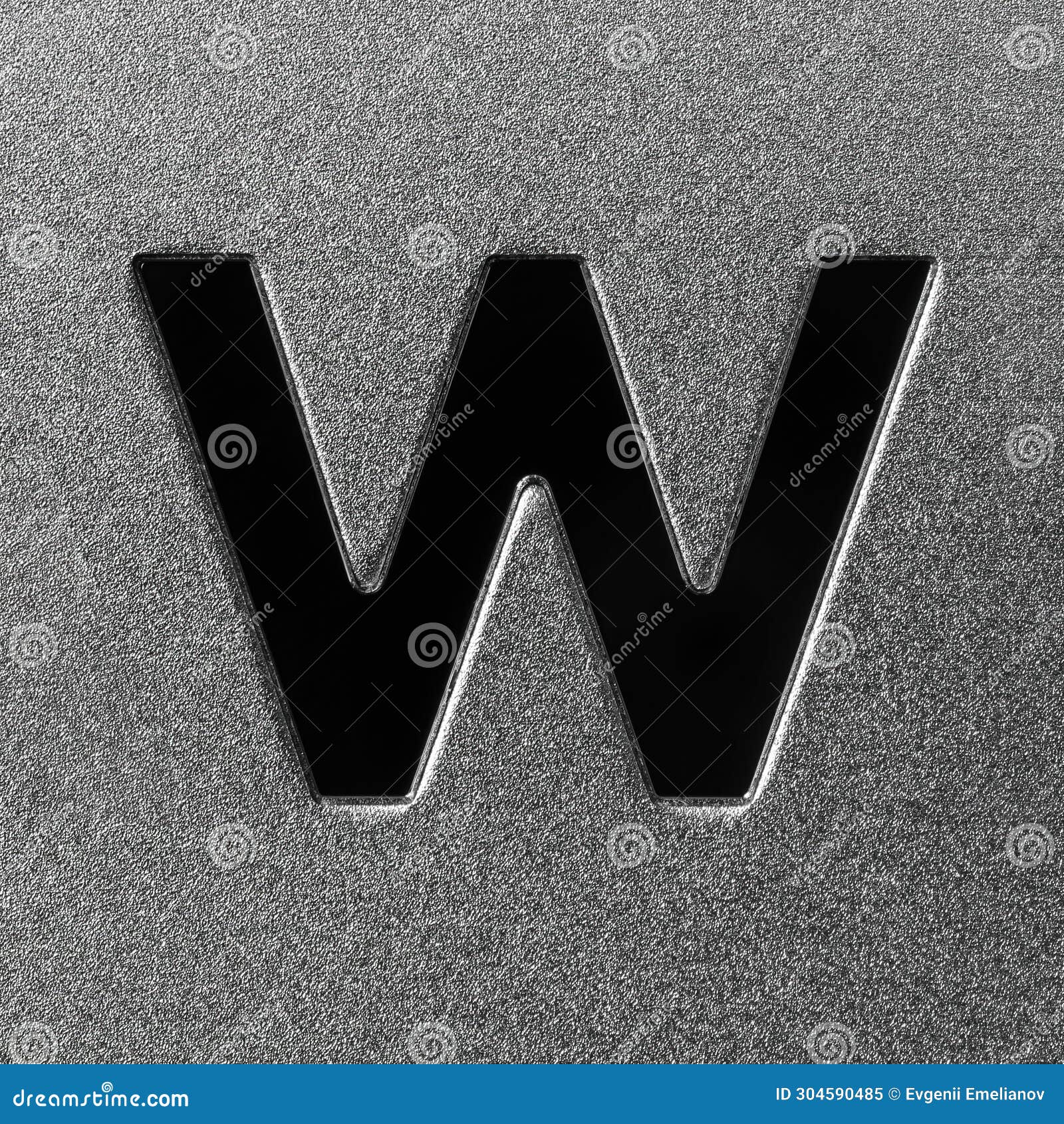 Letter W on a Silver Grained Shiny Metal Surface. English Alphabet ...