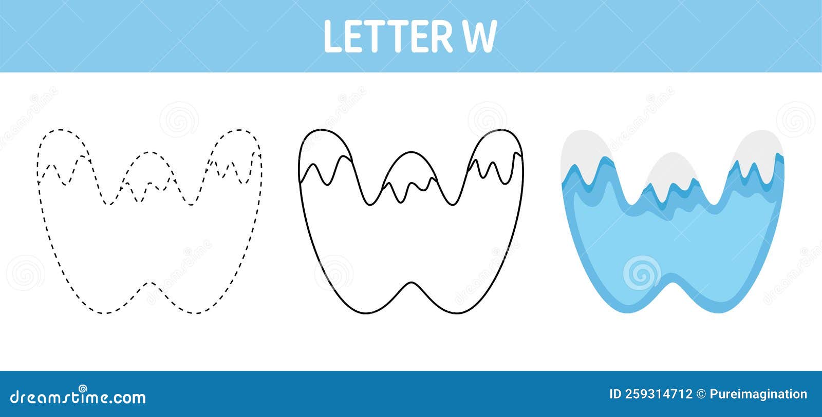 Letter W Snow Tracing and Coloring Worksheet for Kids Stock Vector ...