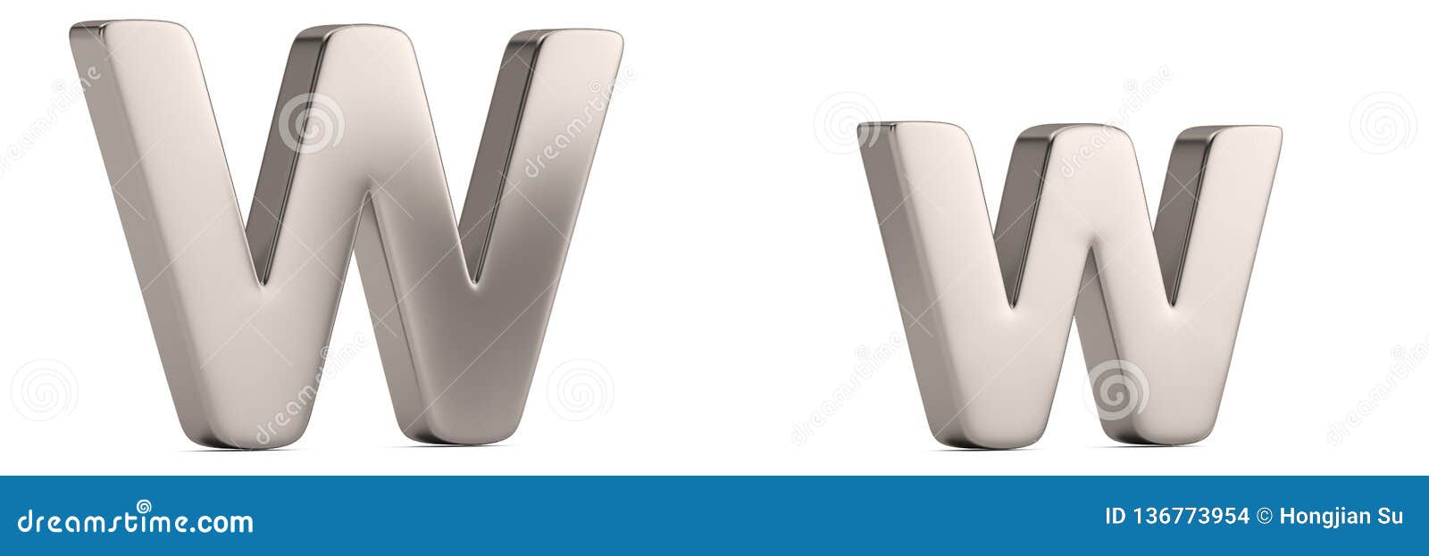 Letter W from Steel Solid Alphabet Isolated on White Background. 3D ...