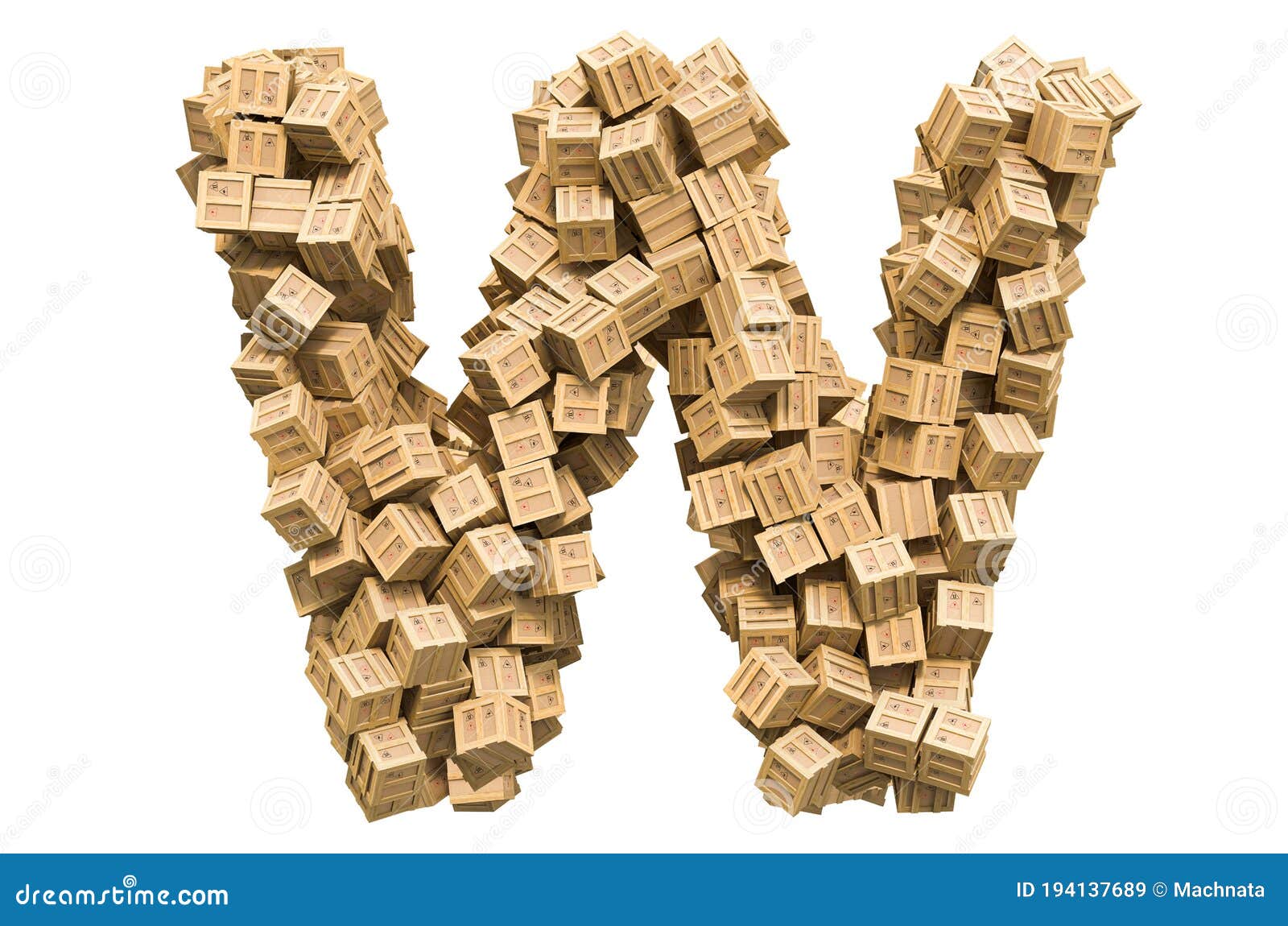 Letter W from Wooden Boxes. 3D Rendering Stock Illustration ...