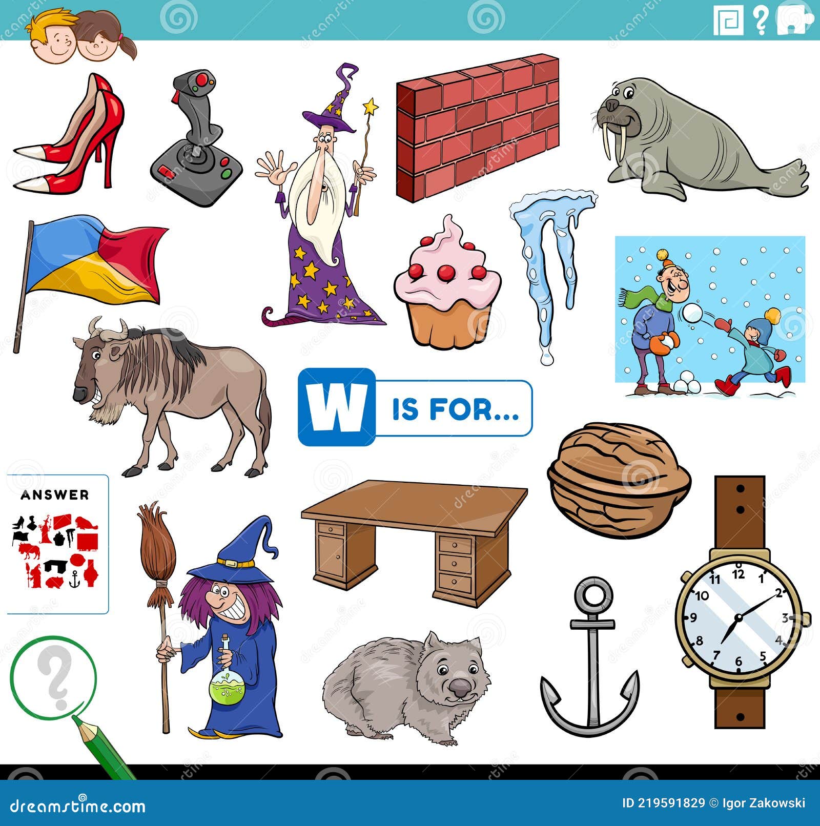 Letter W Words Educational Task for Children Stock Vector ...