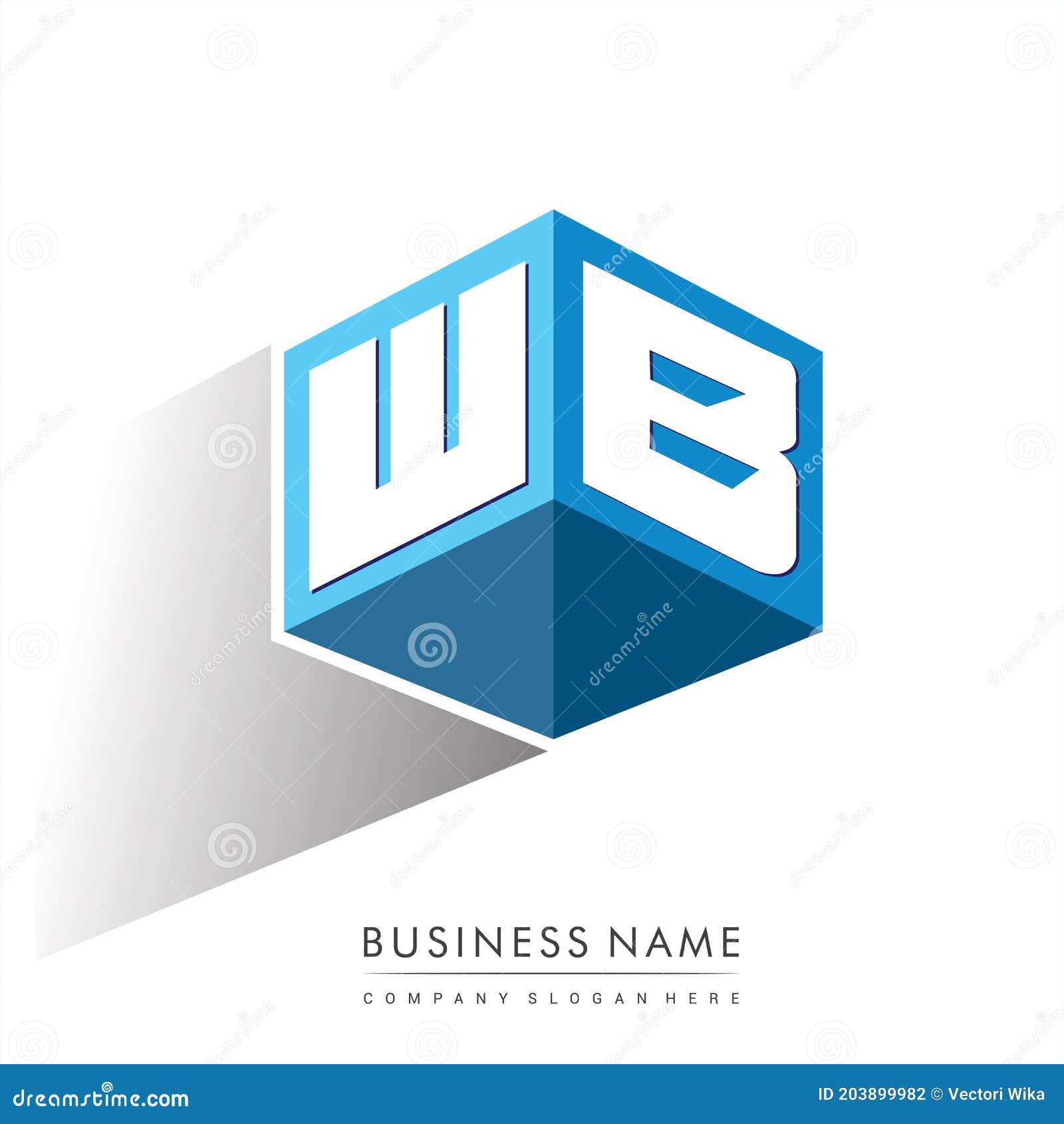 Letter WB Logo in Hexagon Shape and Blue Background, Cube Logo with ...
