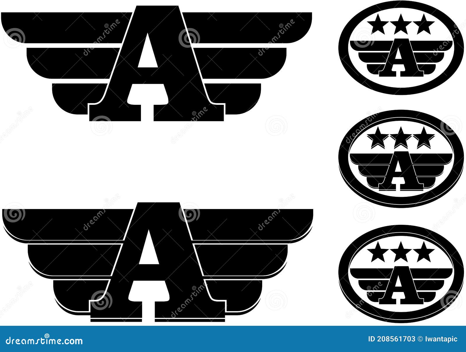 Letter a with Wings Crest Emblem Stock Illustration - Illustration of ...