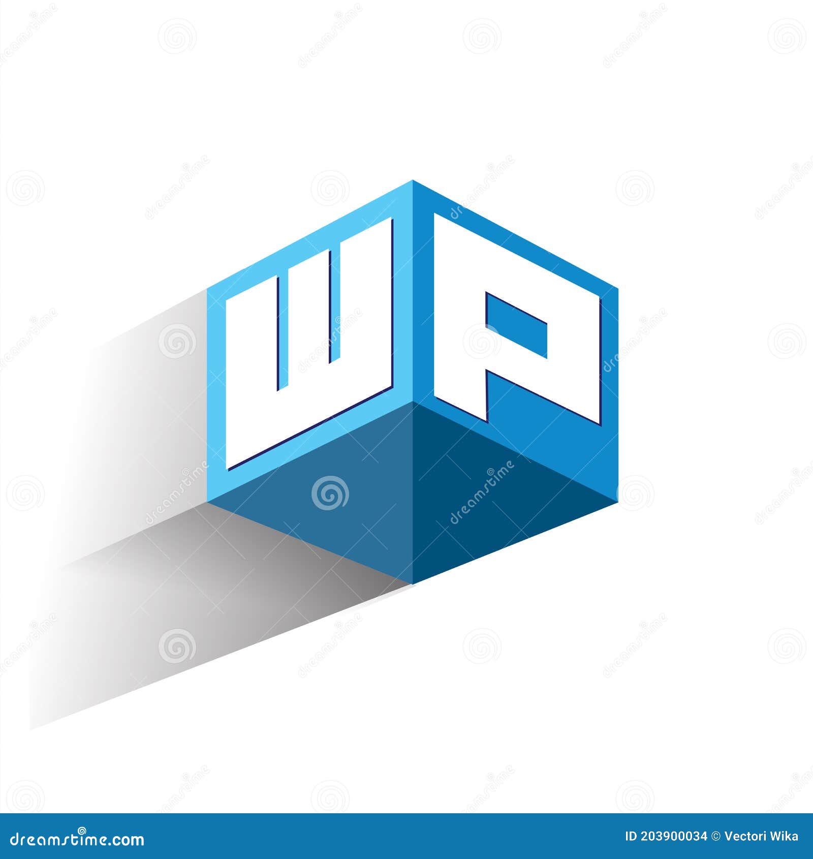 Letter WP Logo in Hexagon Shape and Blue Background, Cube Logo with ...