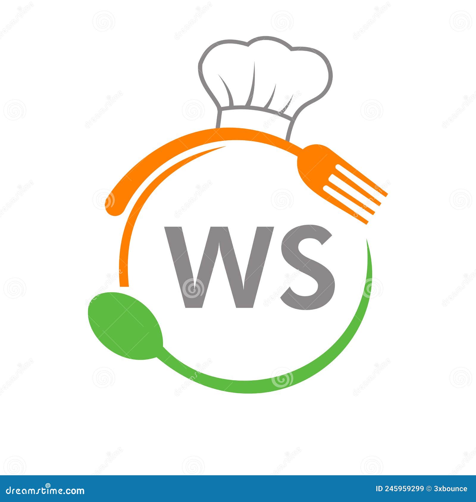 Letter WS Restaurant Logo with Chef Hat Spoon and Fork Template ...