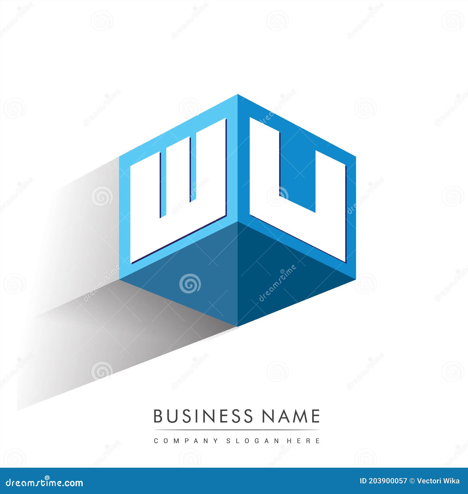 Letter WU Logo in Hexagon Shape and Blue Background, Cube Logo with ...
