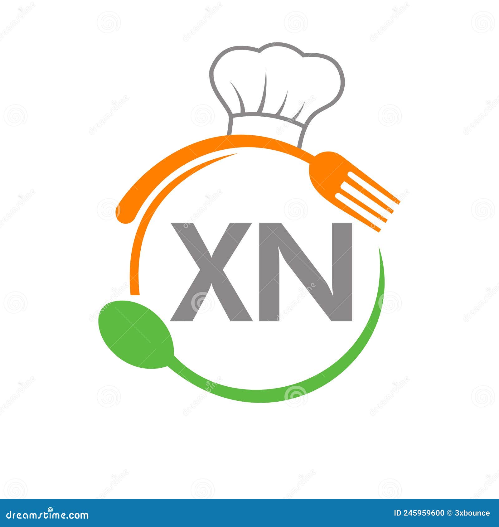 Letter XN Restaurant Logo with Chef Hat Spoon and Fork Template ...