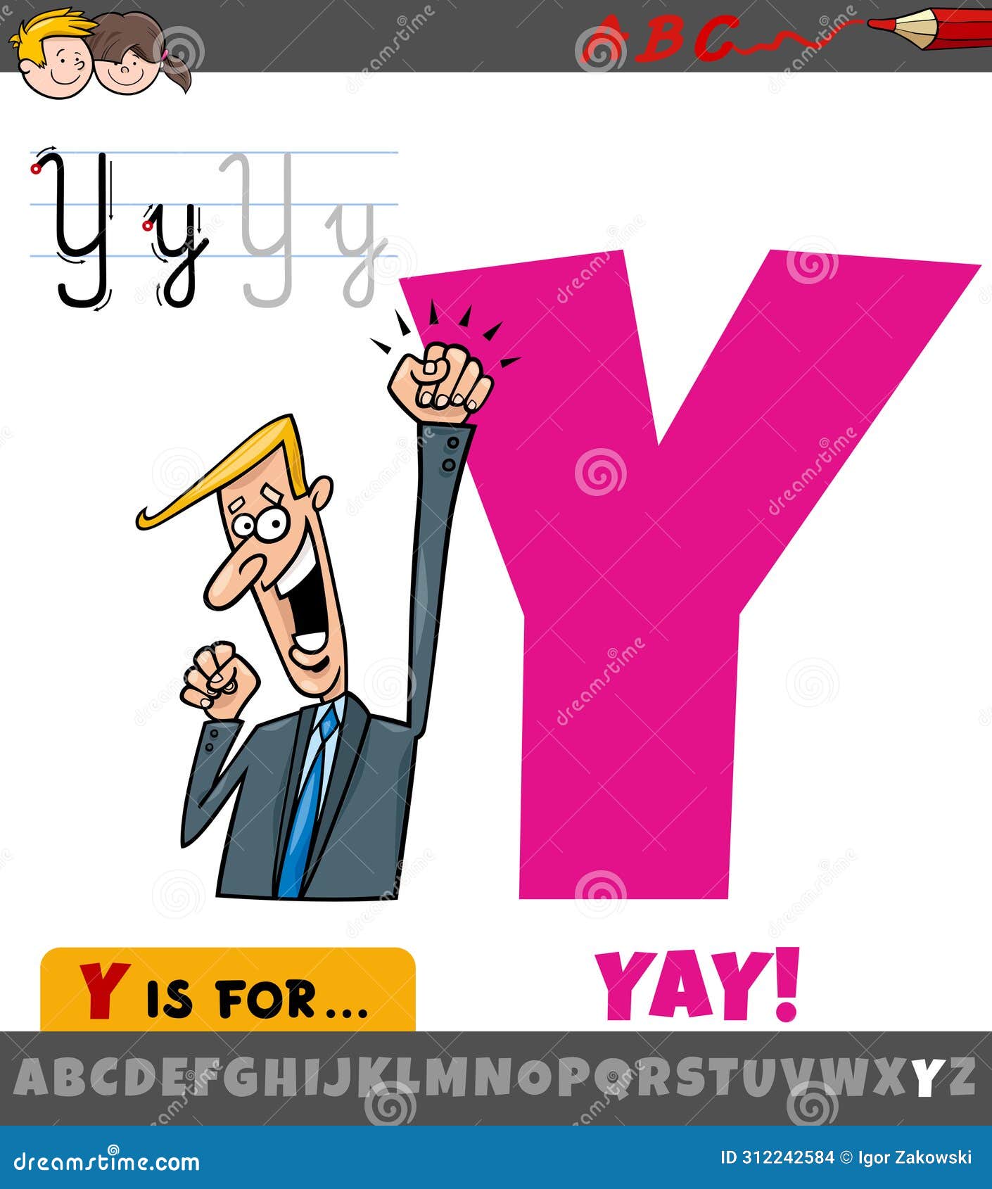 Letter Y from Alphabet with Cartoon Illustration of Yay Phrase Stock ...