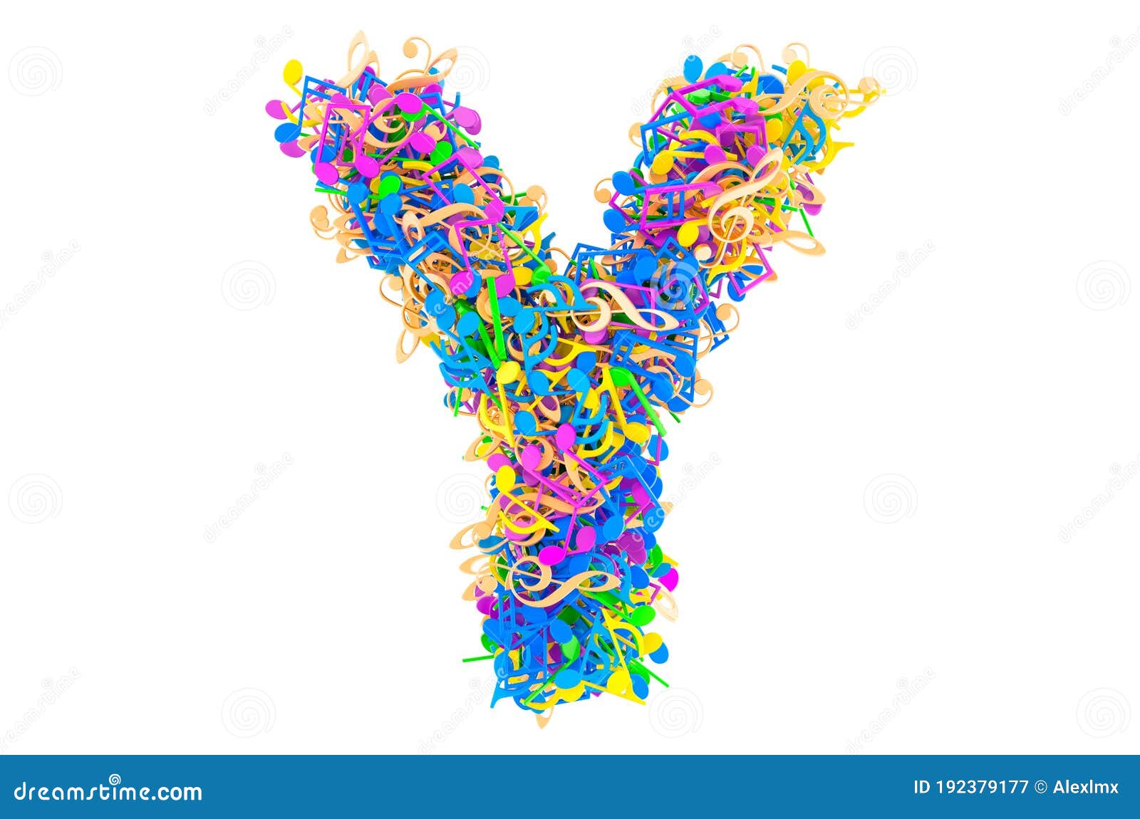 Letter Y from Colored Musical Notes. 3D Rendering Stock Illustration ...