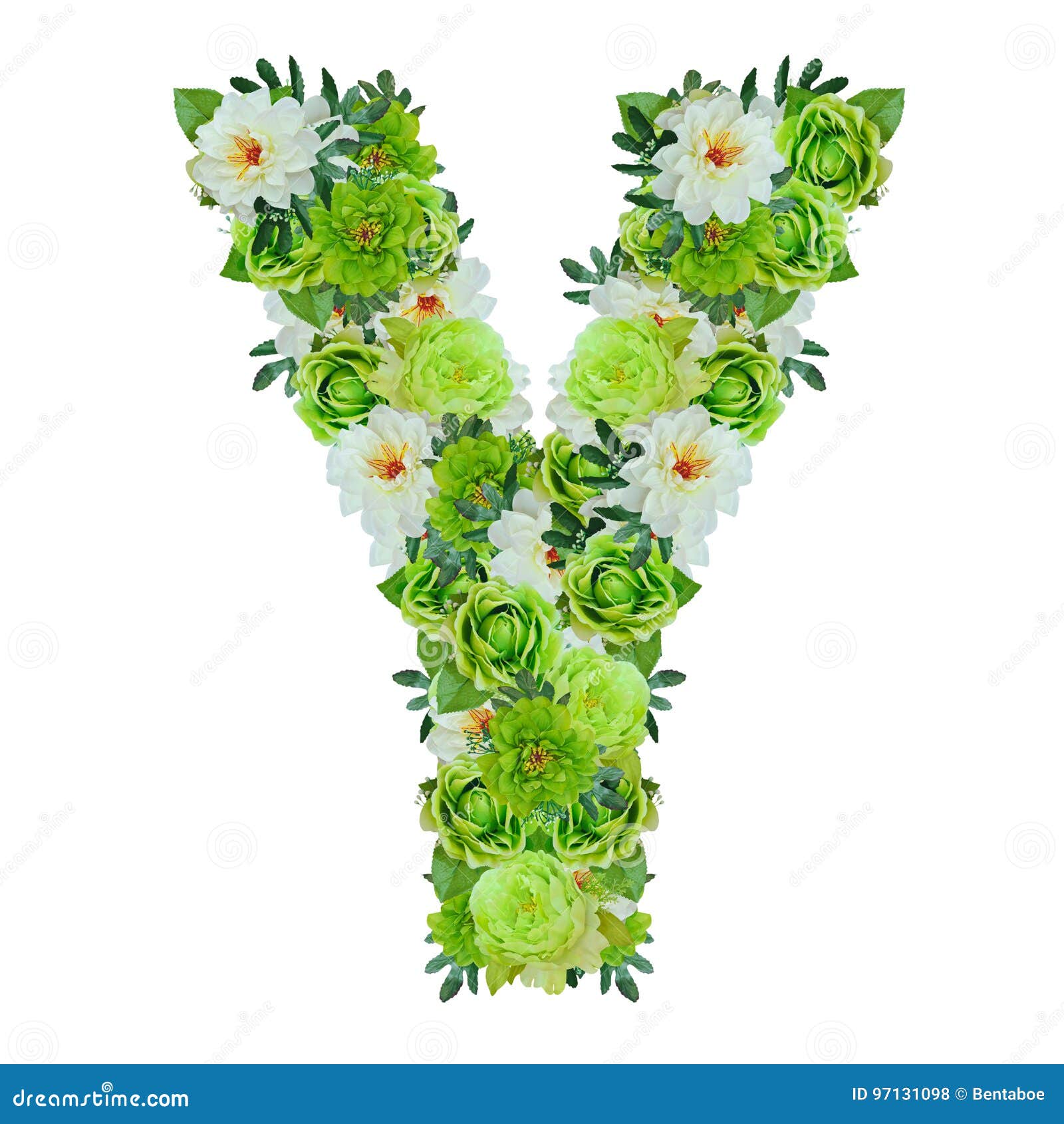 Letter Y from Green and White Flowers Isolated on White Stock ...