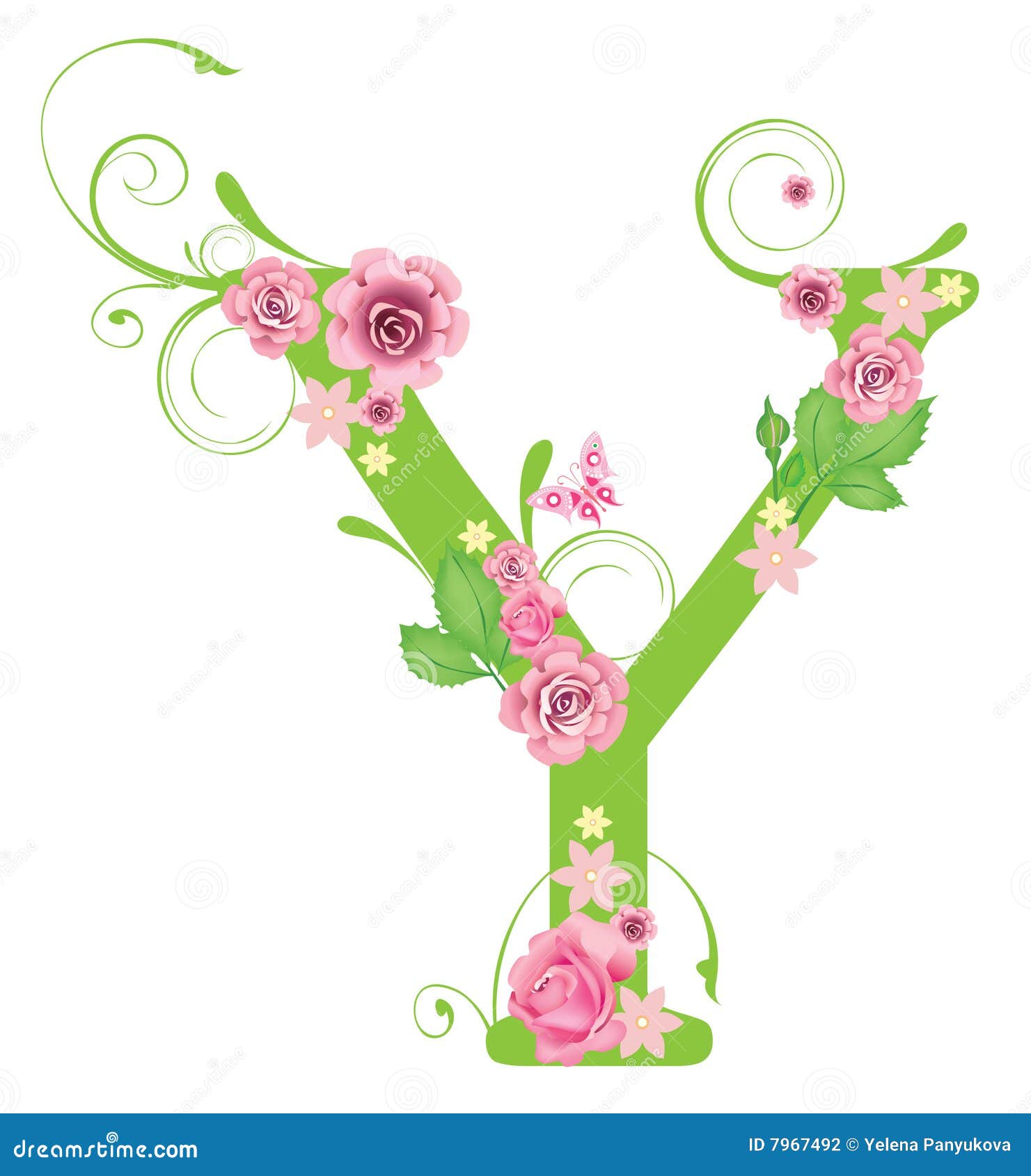 De Letter Y In Roze Y, Roses Flower Alphabet Isolated On White Stock