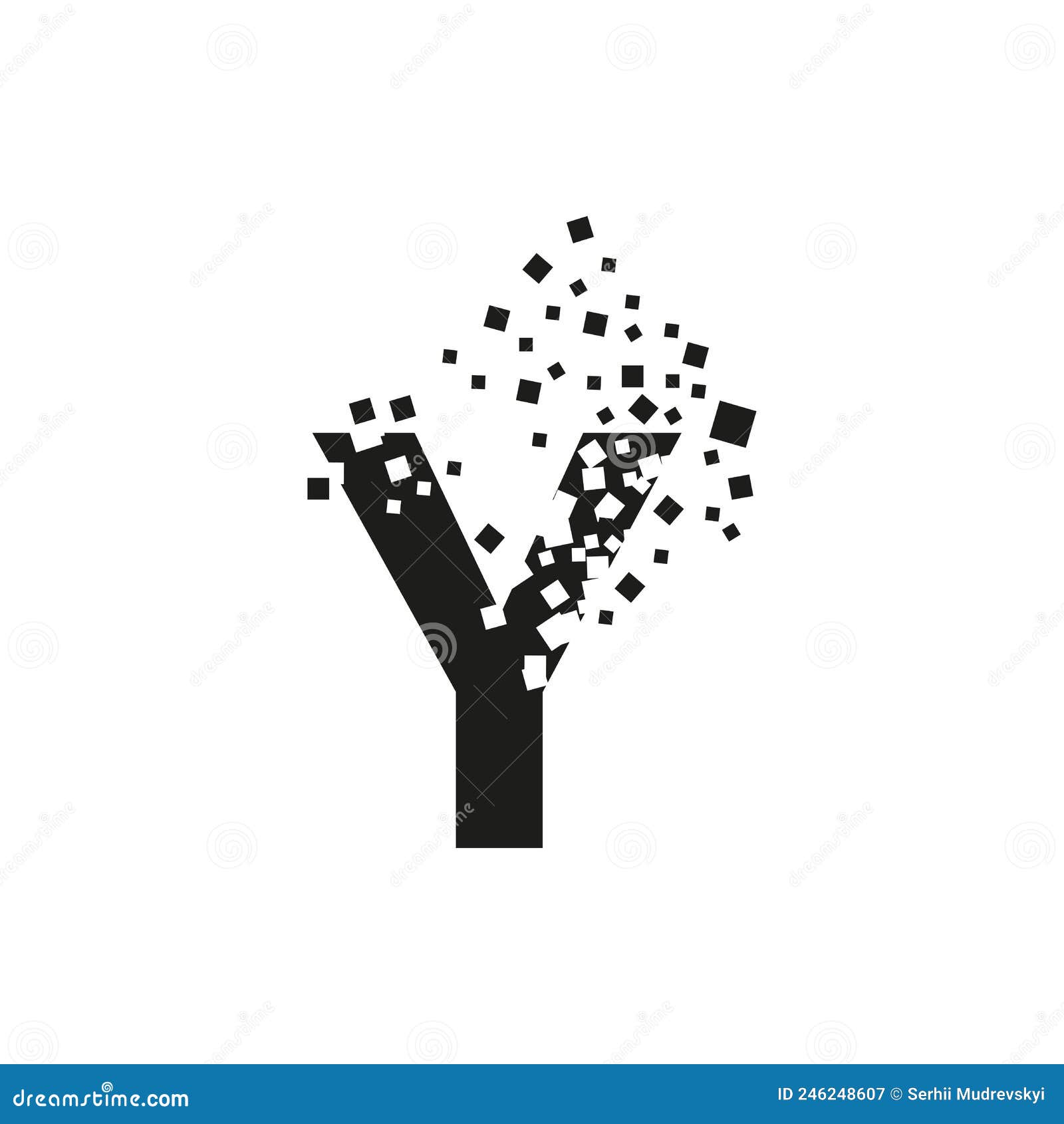 The Letter Y Turns into a Cloud of Squares of Different Sizes Stock ...