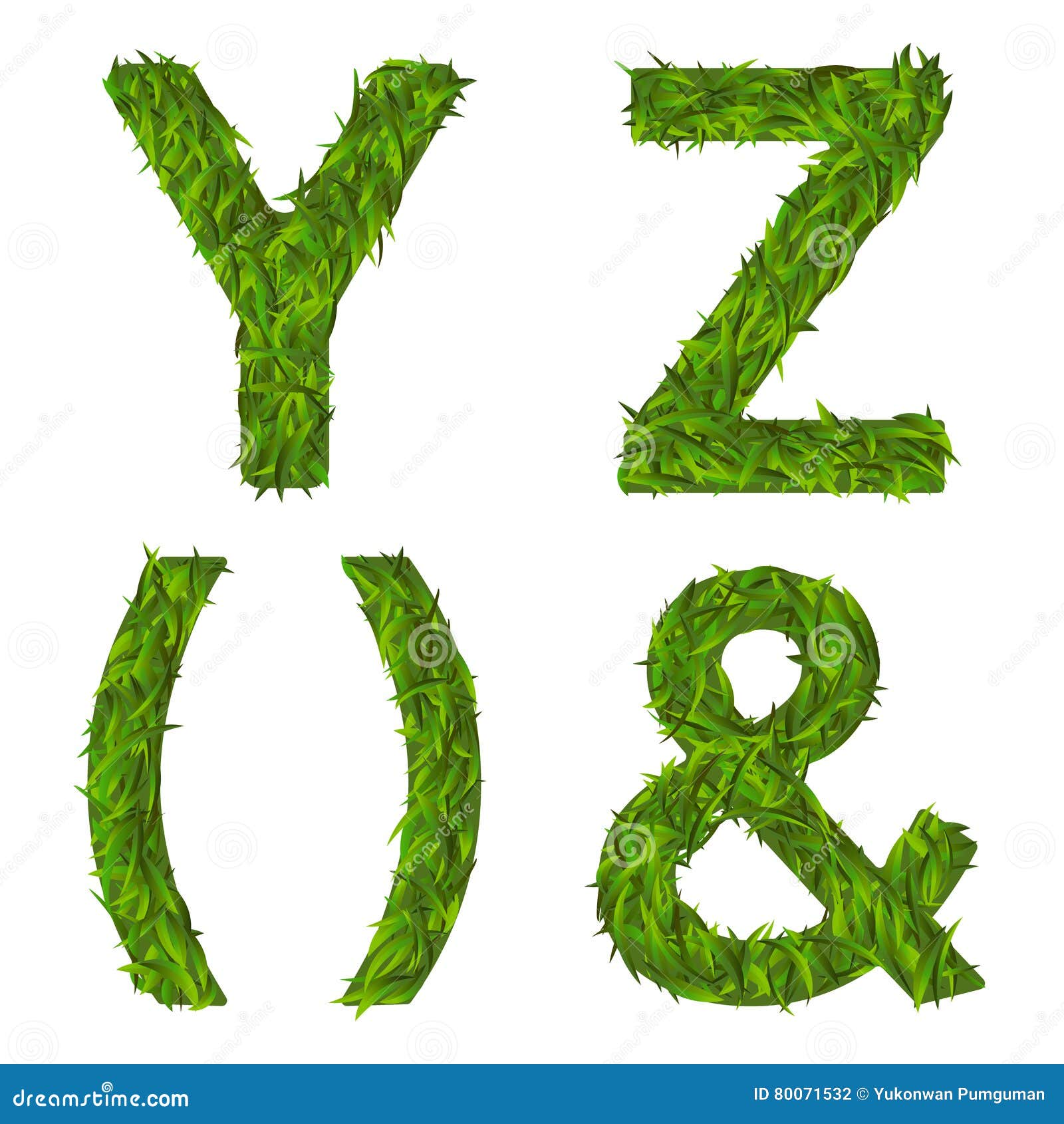 Letter Y, Z, and Icon, Green Grass Vector Font Set Stock Vector ...