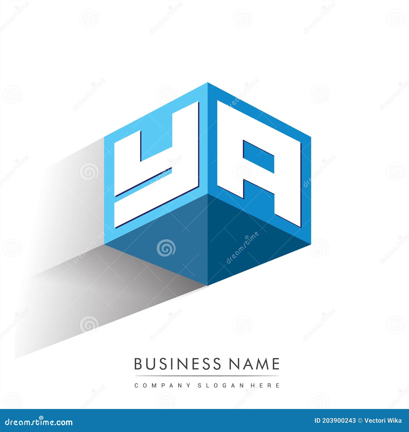Letter YA Logo in Hexagon Shape and Blue Background, Cube Logo with ...
