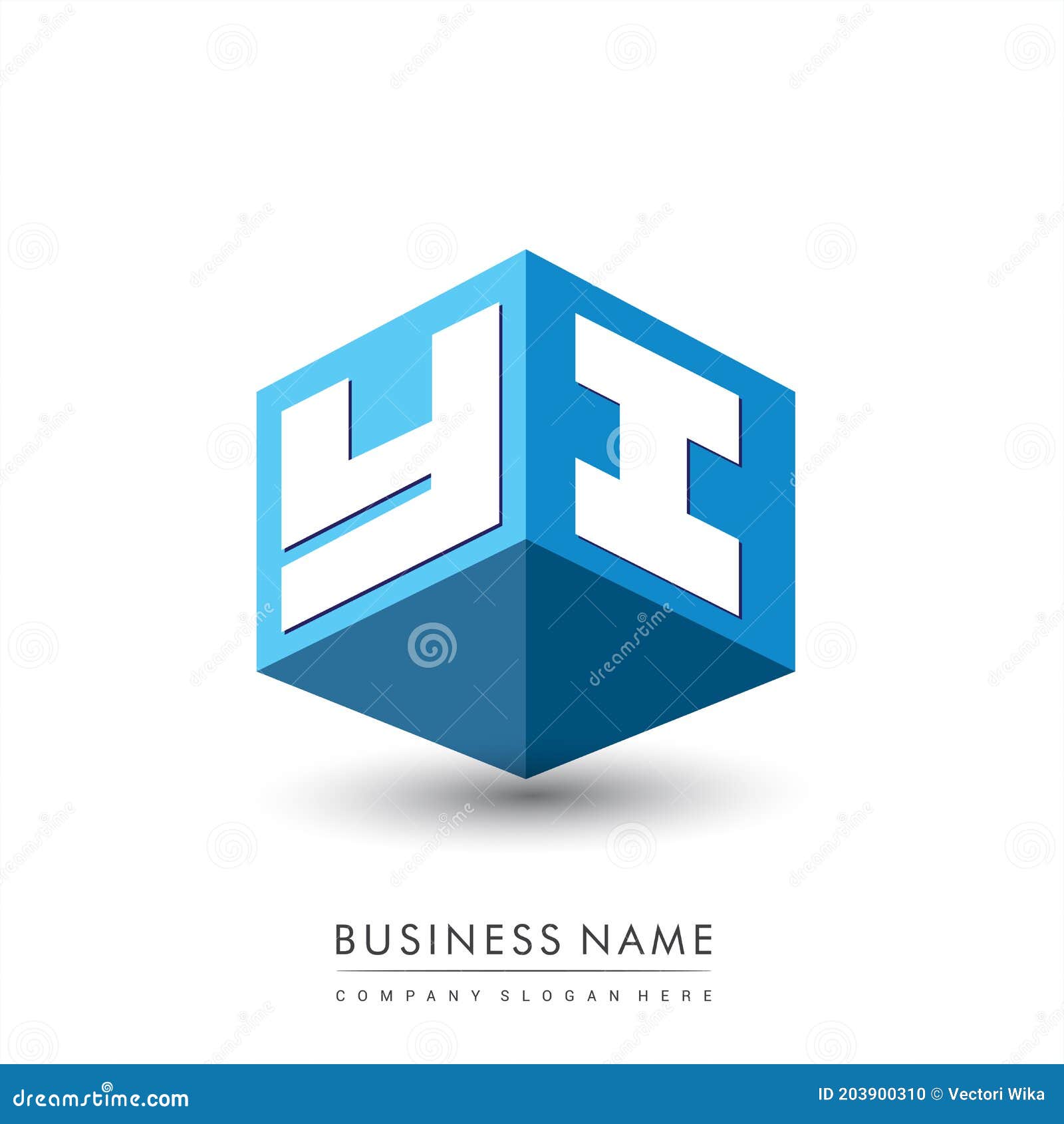 Letter YI Logo in Hexagon Shape and Blue Background, Cube Logo with ...