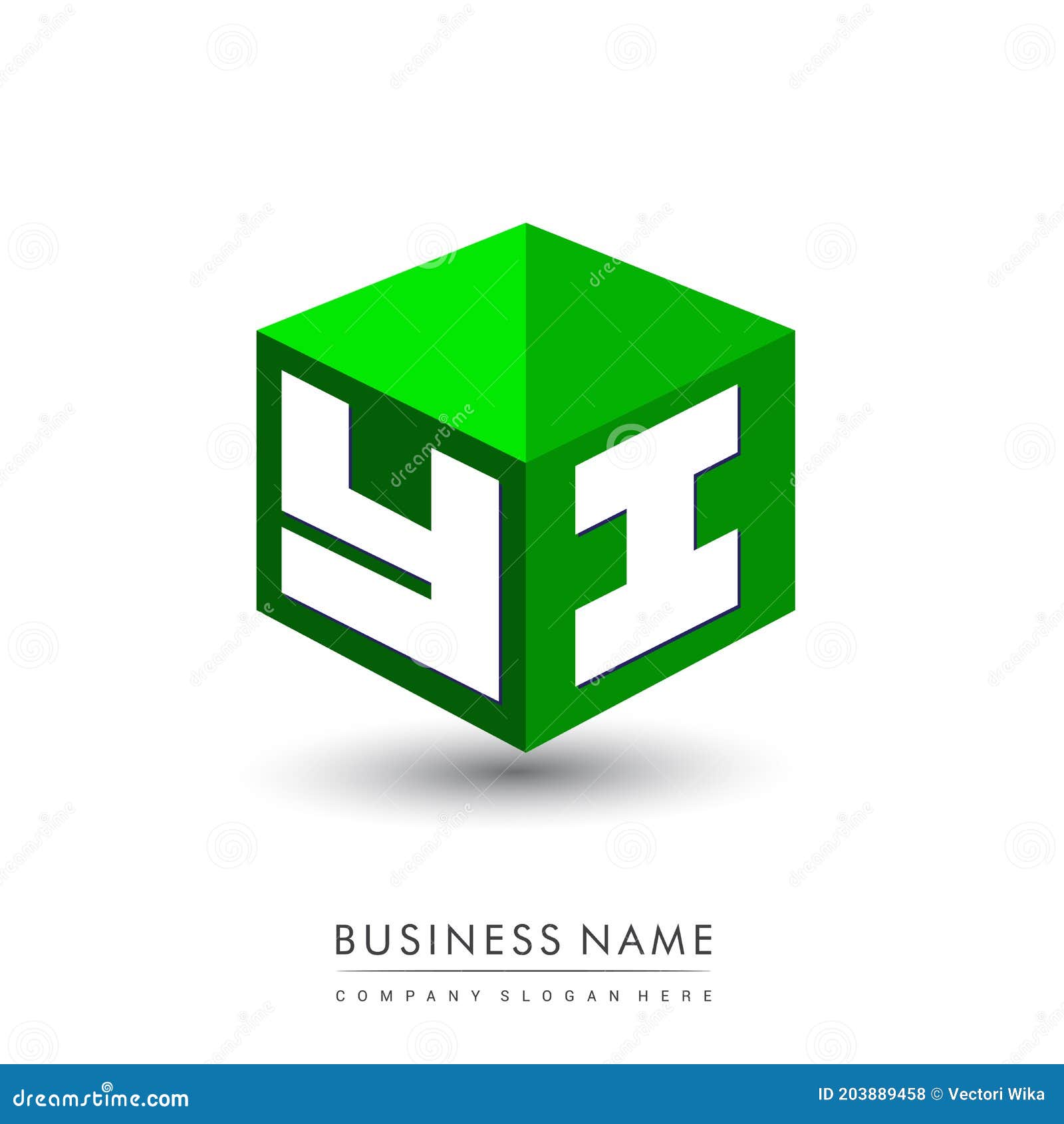 Letter YI Logo In Hexagon Shape And Green Background, Cube Logo With ...