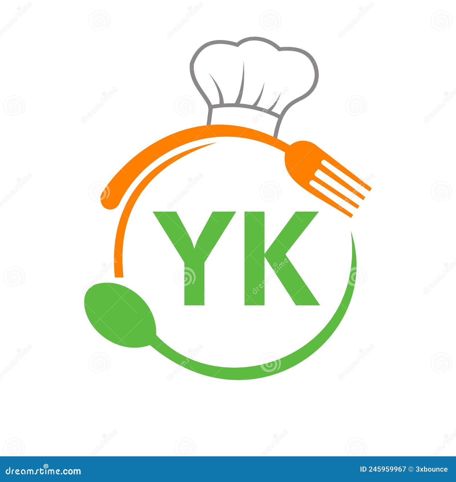 Letter YK Restaurant Logo with Chef Hat Spoon and Fork Template ...