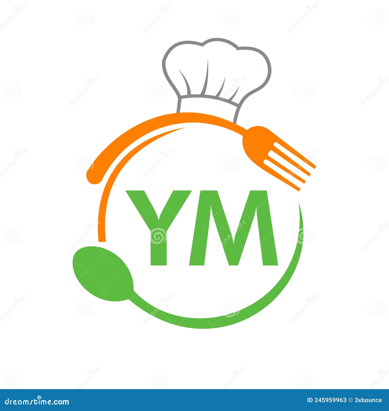 Letter YM Restaurant Logo with Chef Hat Spoon and Fork Template ...