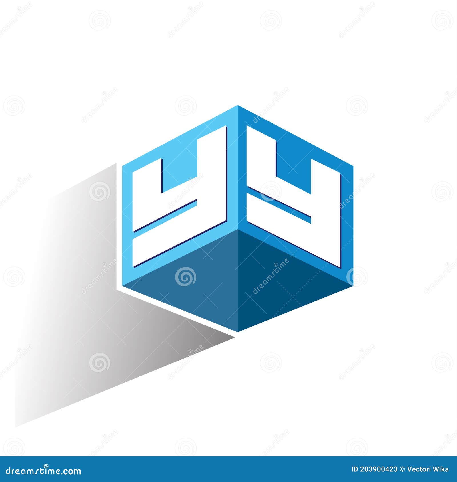 Letter YY Logo in Hexagon Shape and Blue Background, Cube Logo with ...