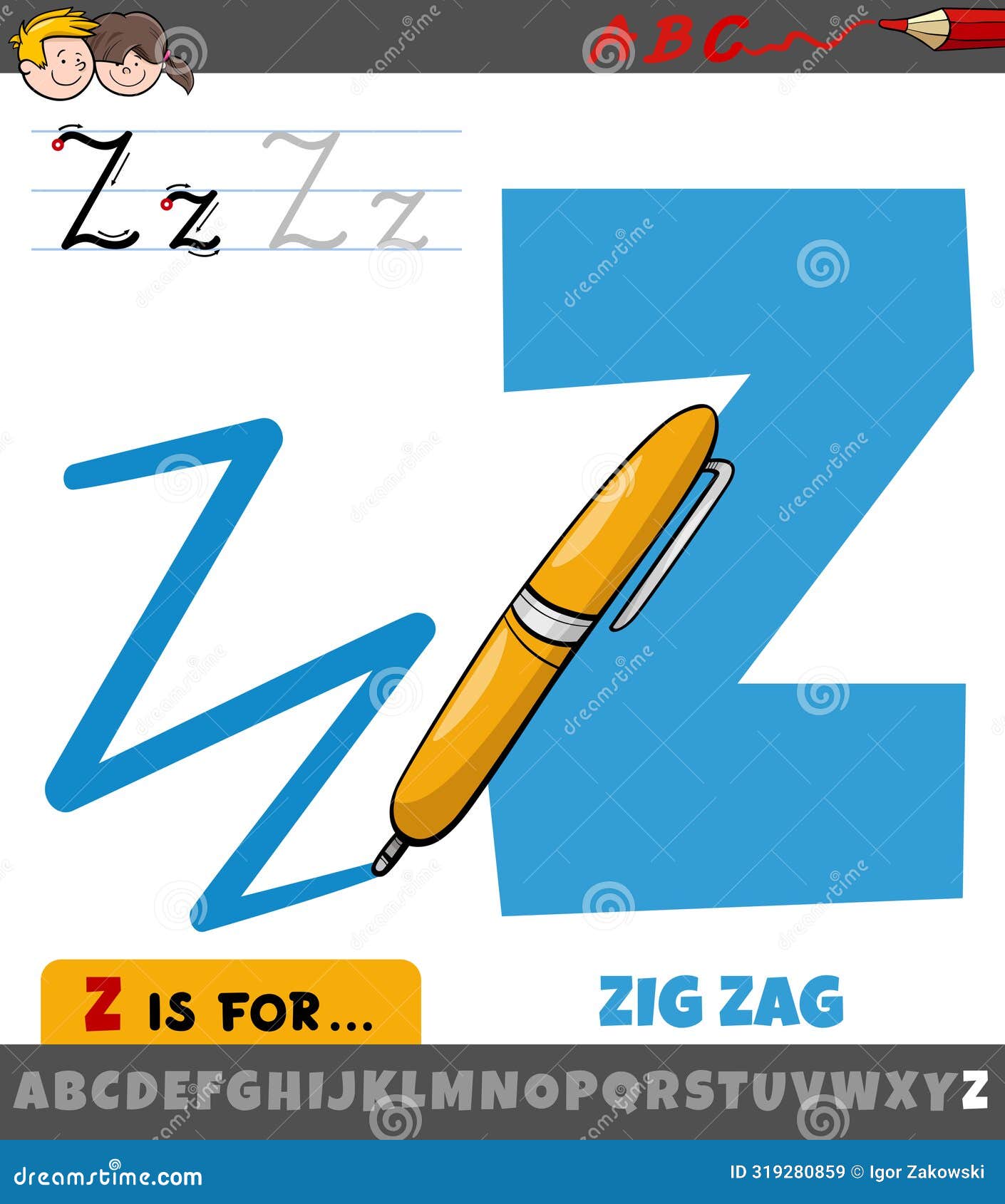 Letter Z from Alphabet with Illustration of Zig Zag Pattern Stock ...