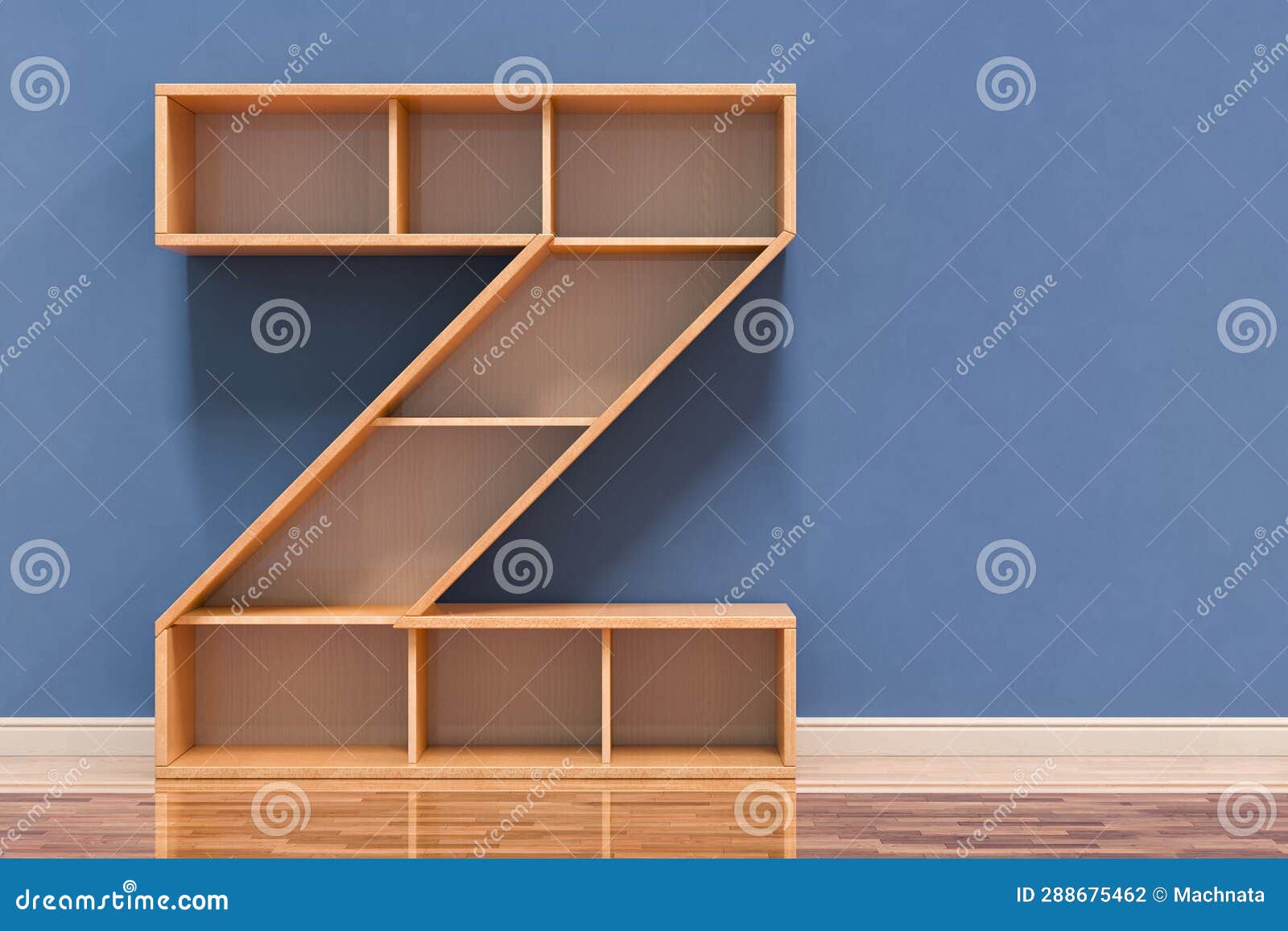 Letter Z As Bookshelf in Interior, 3D Rendering Stock Illustration ...