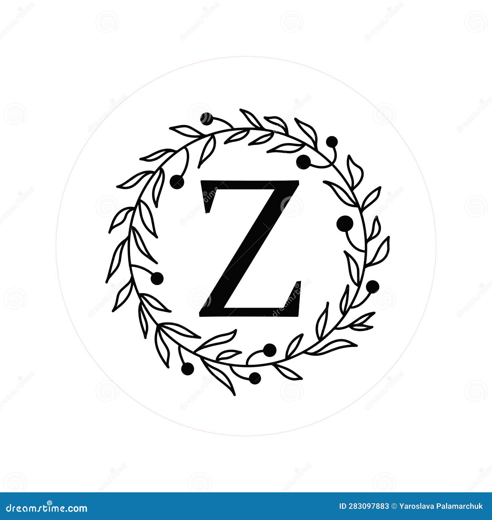 Letter "Z" Initials with Round Floral Frames, Vector Monogram Logo ...