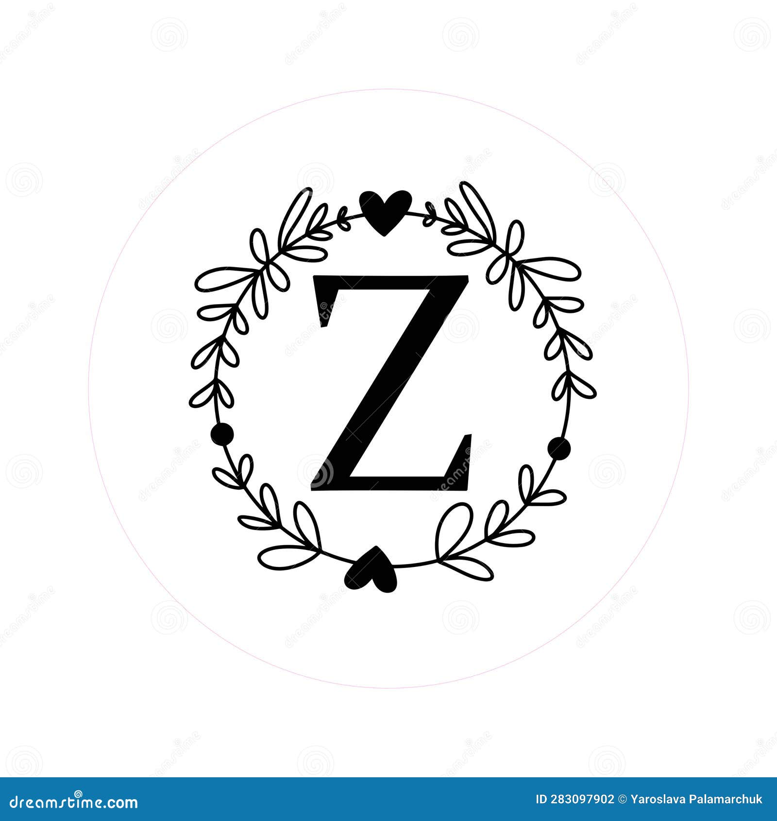 Letter "Z" Initials with Round Floral Frames, Vector Monogram Logo ...
