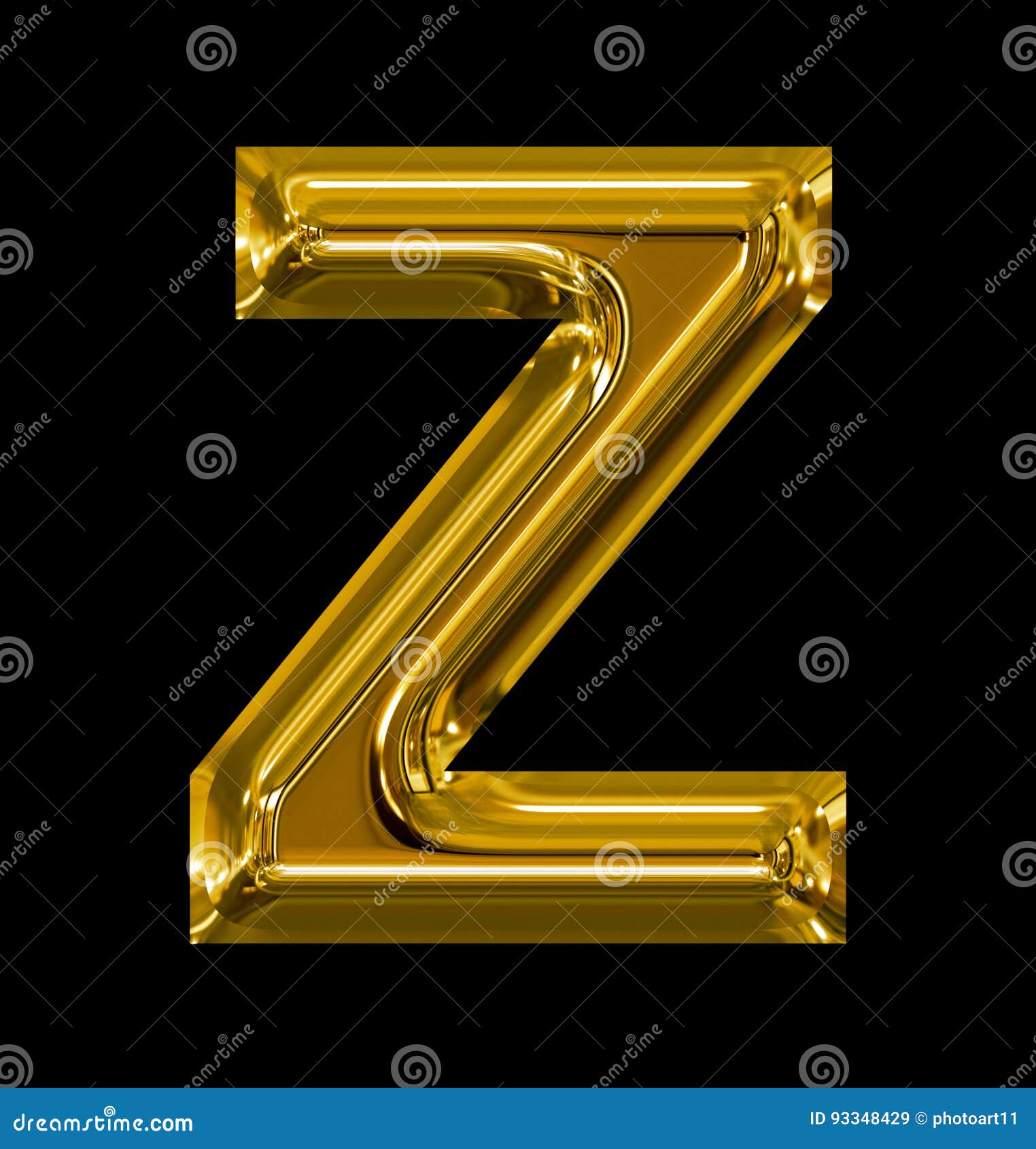 Letter Z Rounded Shiny Golden Isolated on Black Stock Illustration ...