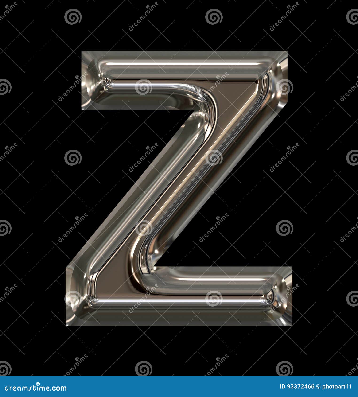 Letter Z Rounded Shiny Silver Isolated on Black Stock Illustration ...