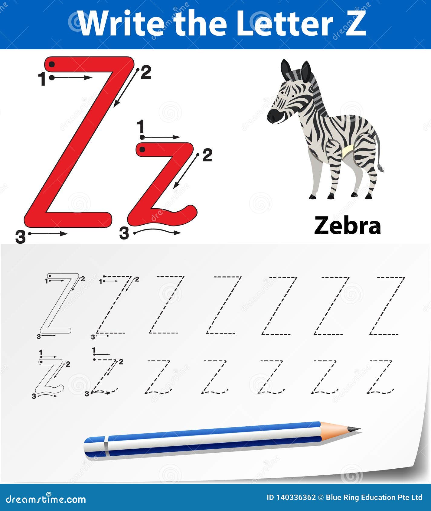 Letter Z Tracing Alphabet Worksheets Stock Vector - Illustration of ...