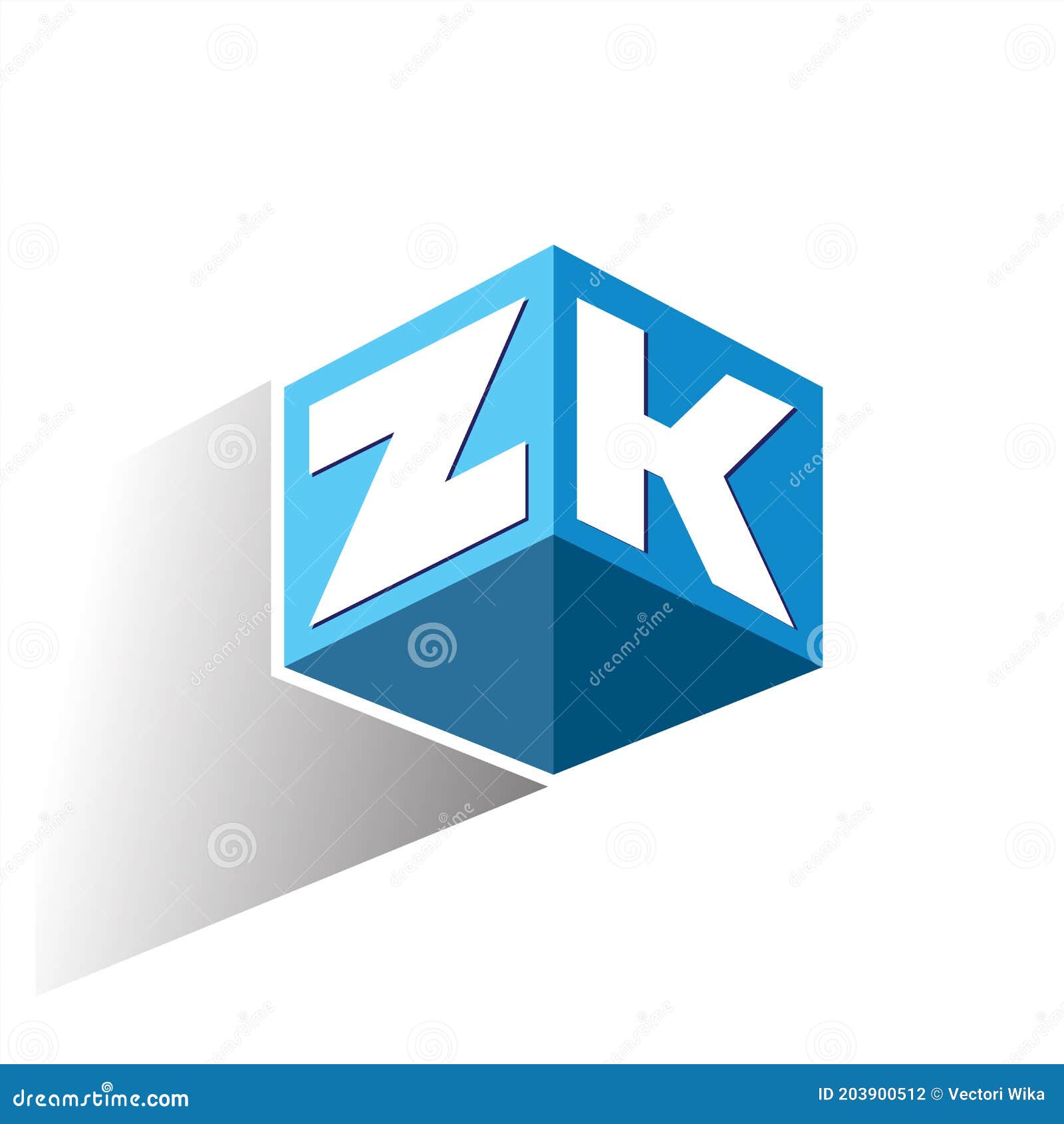 Letter ZK Logo in Hexagon Shape and Blue Background, Cube Logo with ...