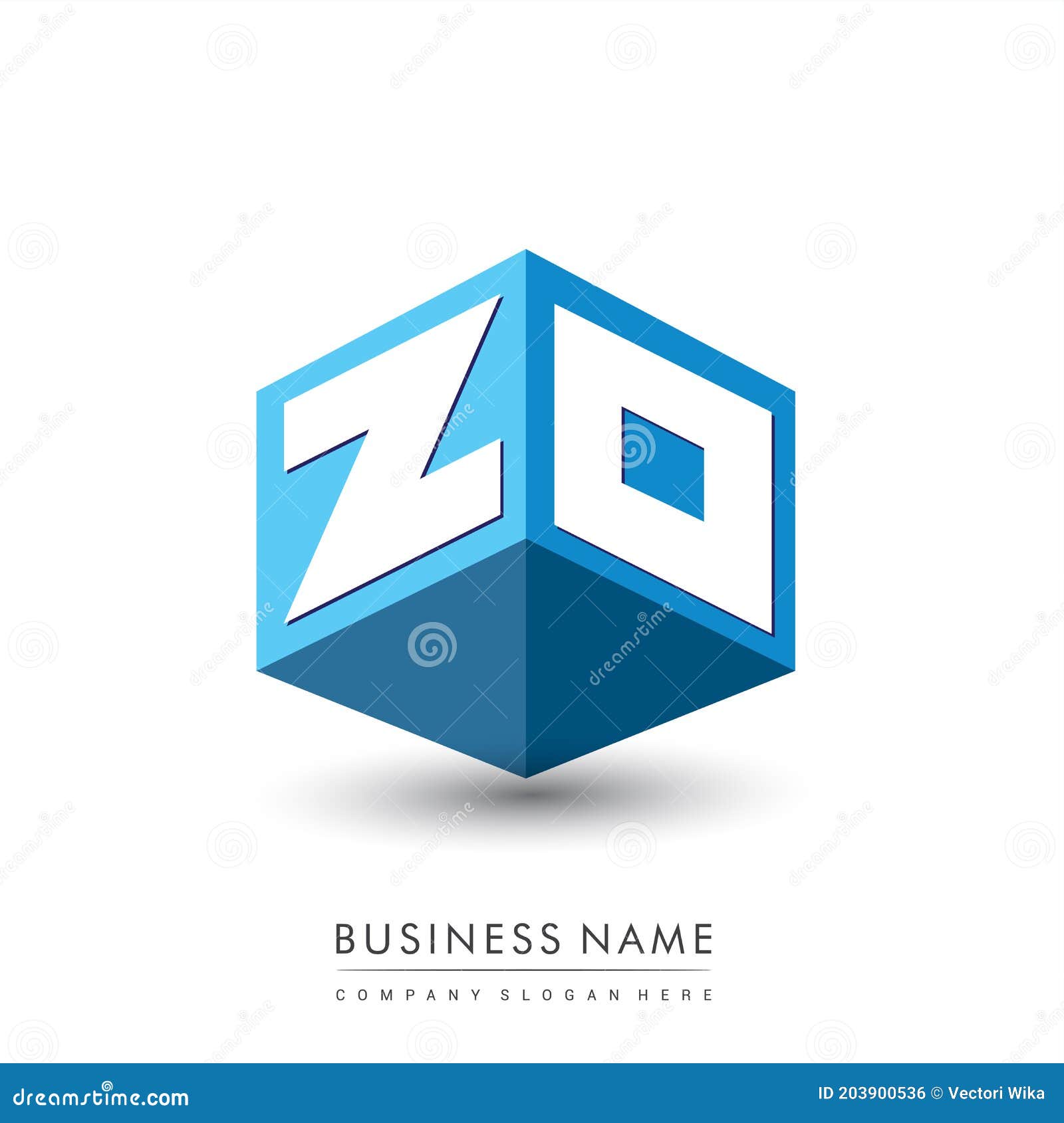 Letter ZO Logo in Hexagon Shape and Blue Background, Cube Logo with ...