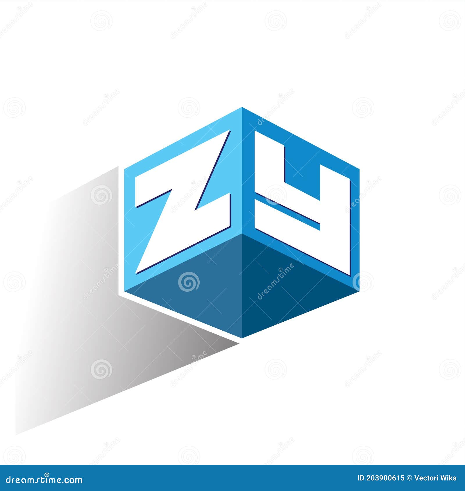 Letter ZY Logo in Hexagon Shape and Blue Background, Cube Logo with ...