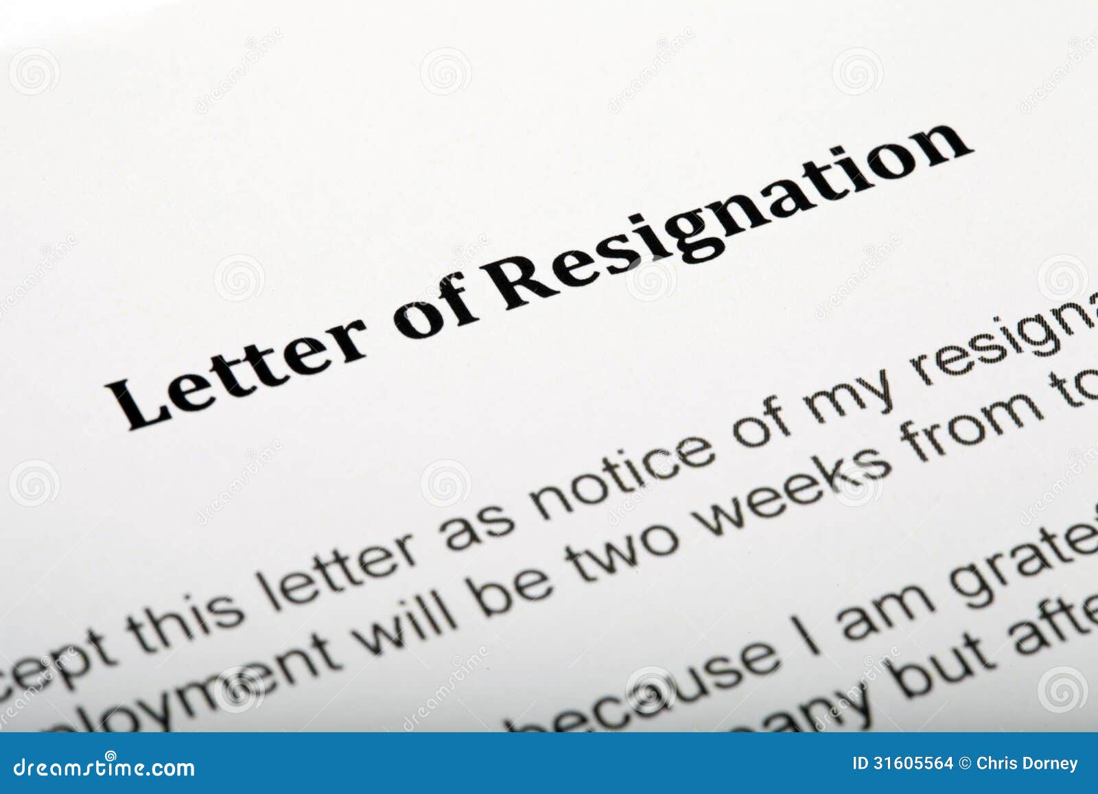 Lettera di dimissioni fotografia stock. Immagine di legale - 31605564