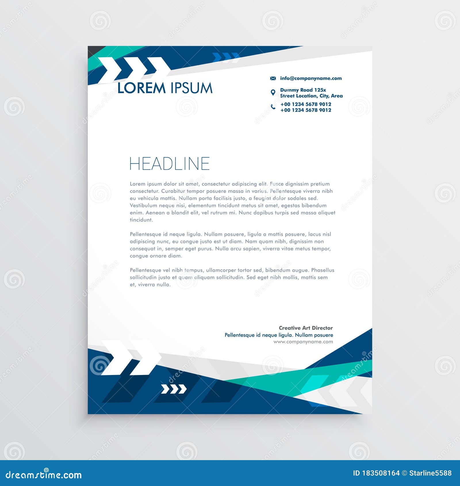 Letterhead Design with Blue Geometric Shapes and Arrow Stock Vector ...