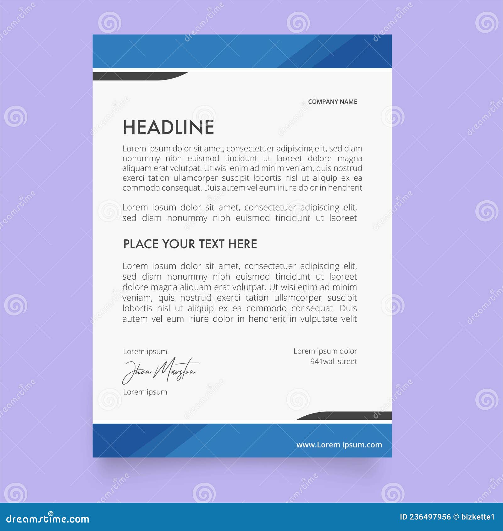 Letterhead Template with Blue Colors Design Illustration Stock Vector ...