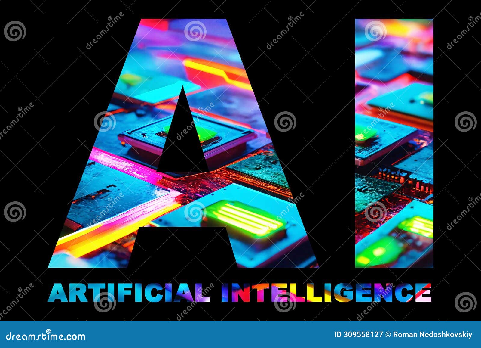 Lettering "AI Artificial Intelligence" on a Black Background Stock ...