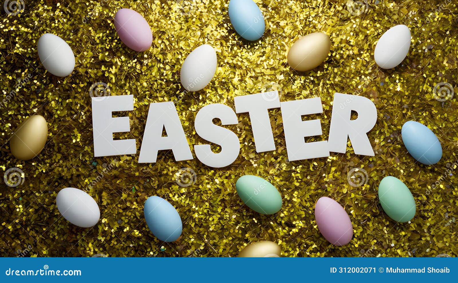 Lettering Background Realistic Golden Glitter Eggs Elegant Easter ...