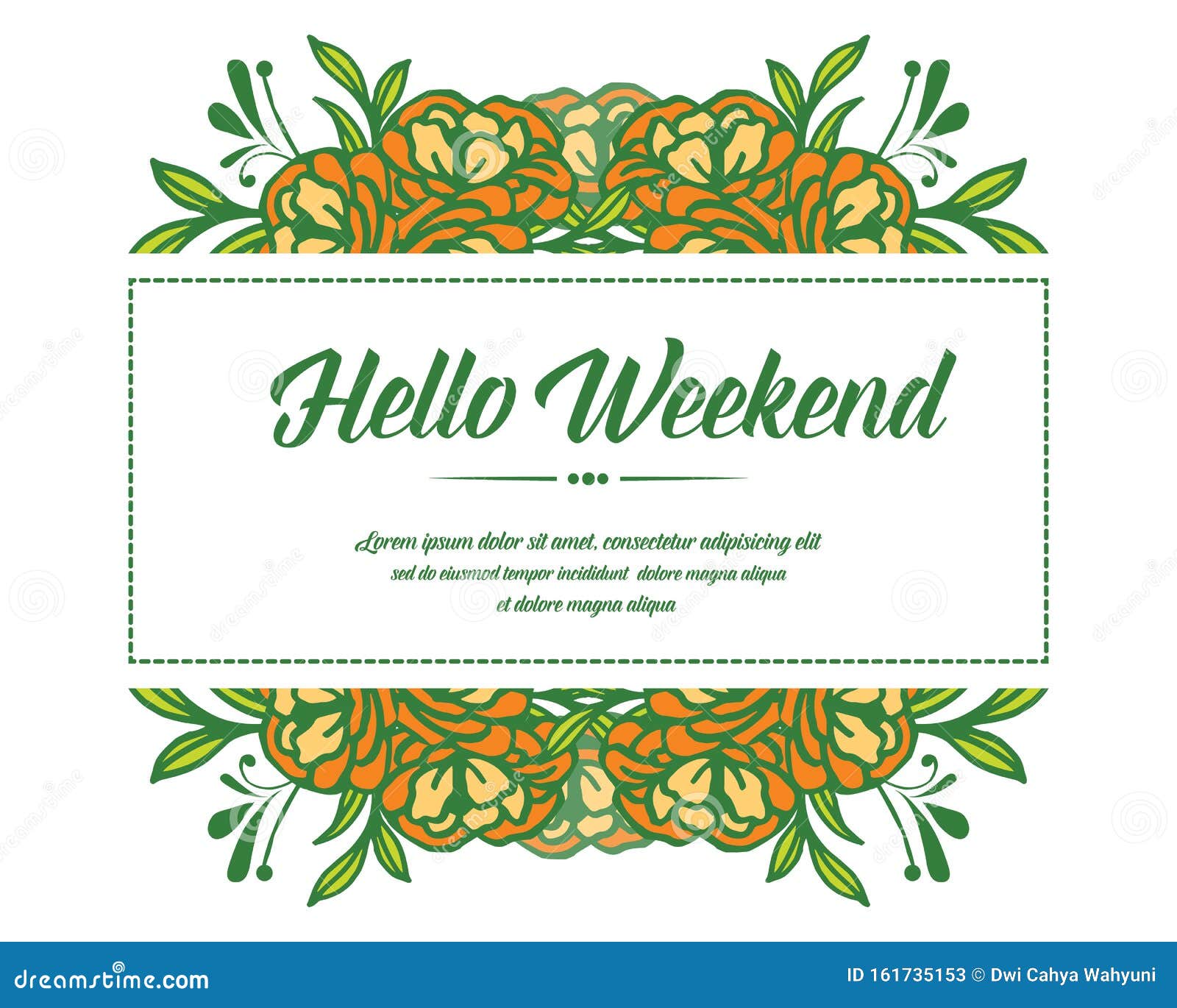 Lettering Banner Hello Weekend, with Pattern of Rose Flower Frame ...