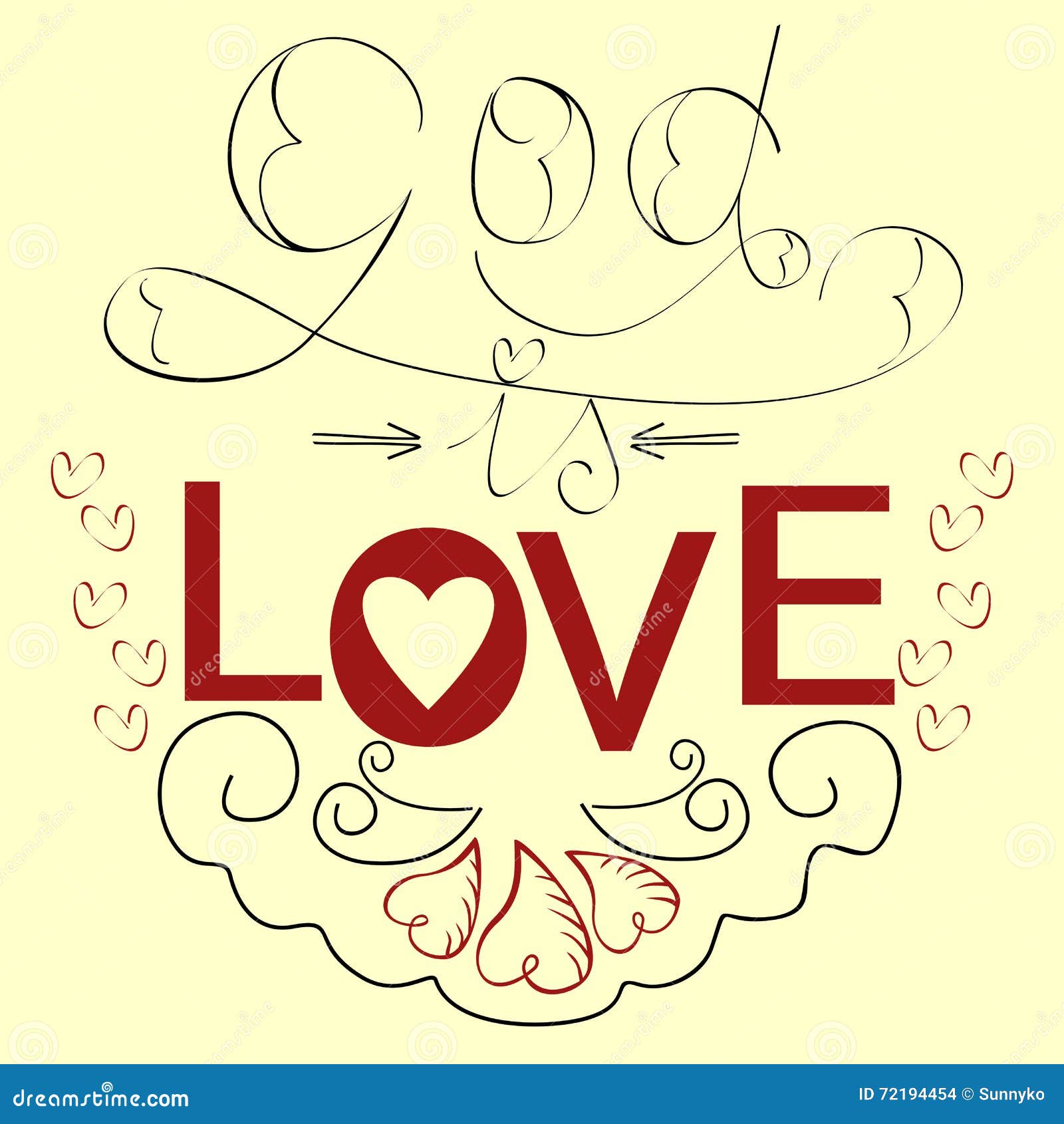 Lettering Bible God is Love with Hearts Stock Vector - Illustration of ...