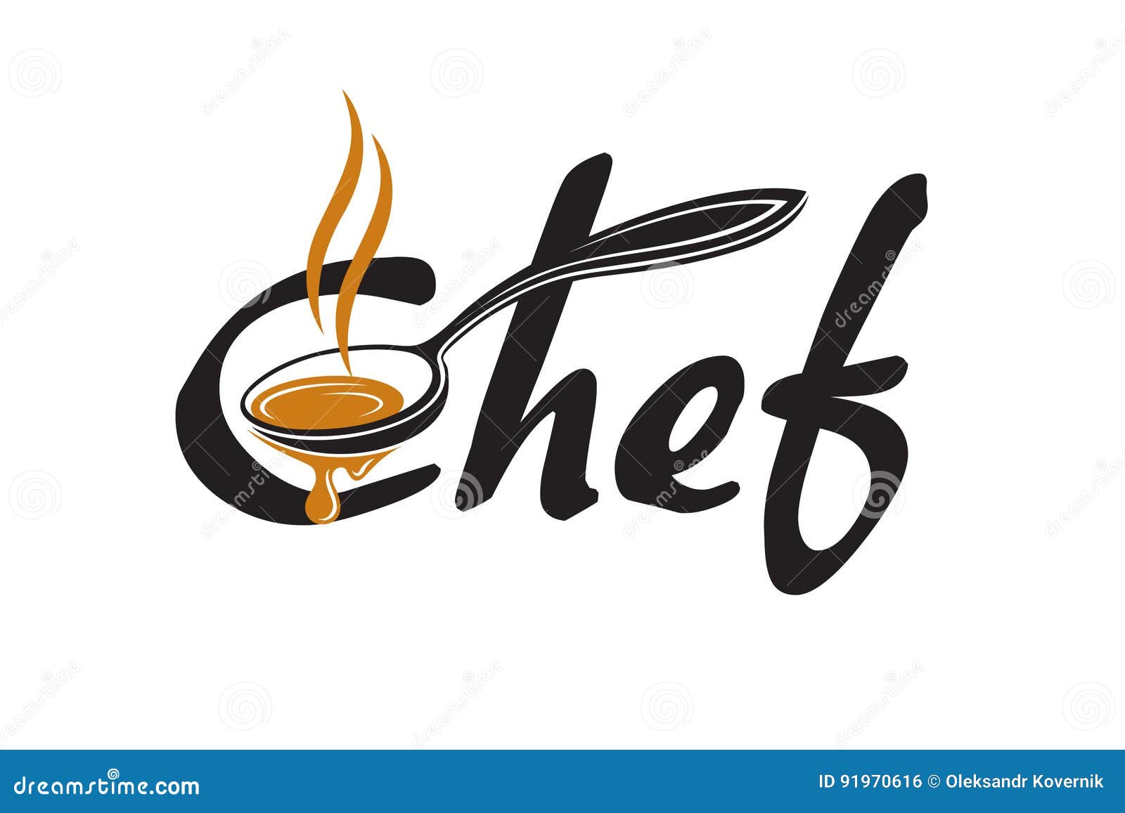 Lettering chef with spoon stock vector. Illustration of icon - 91970616