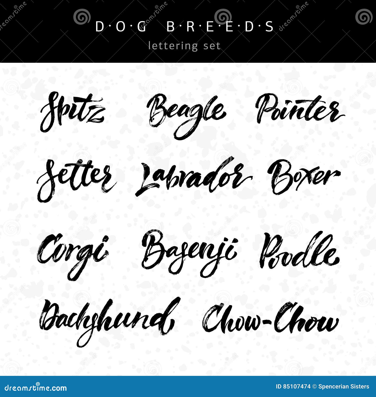 Lettering dog breeds stock vector. Illustration of brush - 85107474