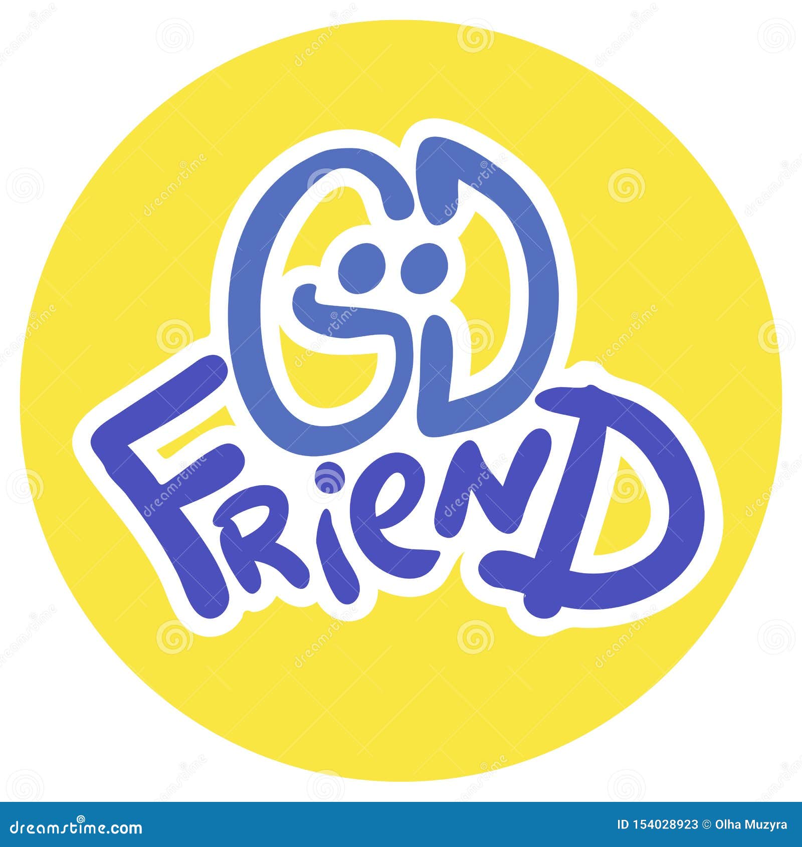 Lettering Good Friend - Blue Text on a Yellow Circle Stock Illustration ...